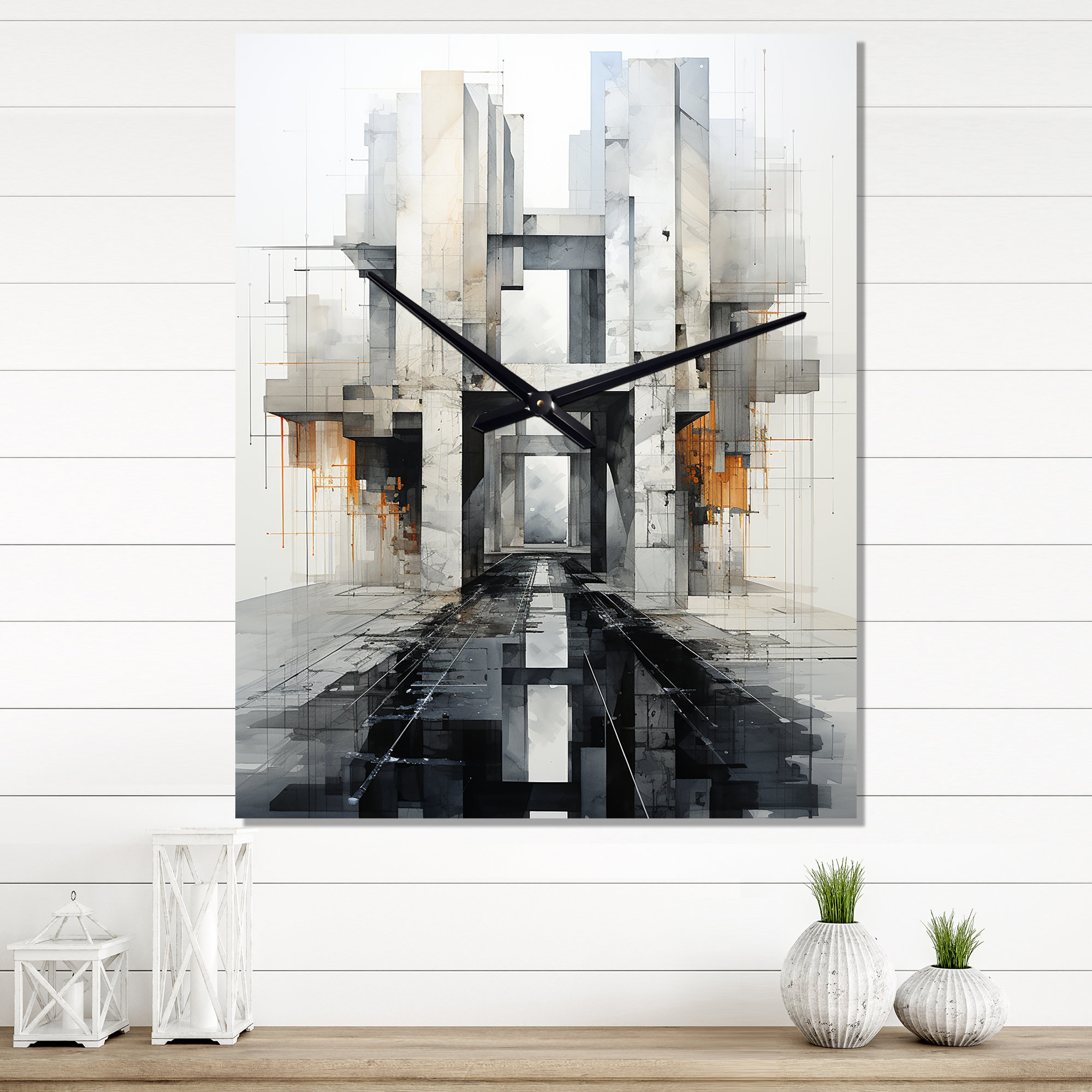 Design Art Grey Bridge Bold Symmetry - Cityscapes Wall Clocks | Wayfair
