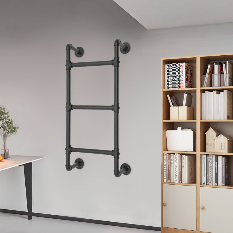 Williston Forge Three-Step Wall-Mounted Straight Ladder Black Loads 440 ...
