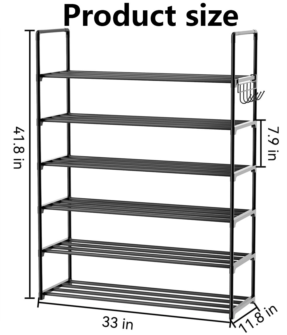 Rebrilliant Metal Shoe Rack, 6-Storey Shoe Rack With Hooks, Suitable ...