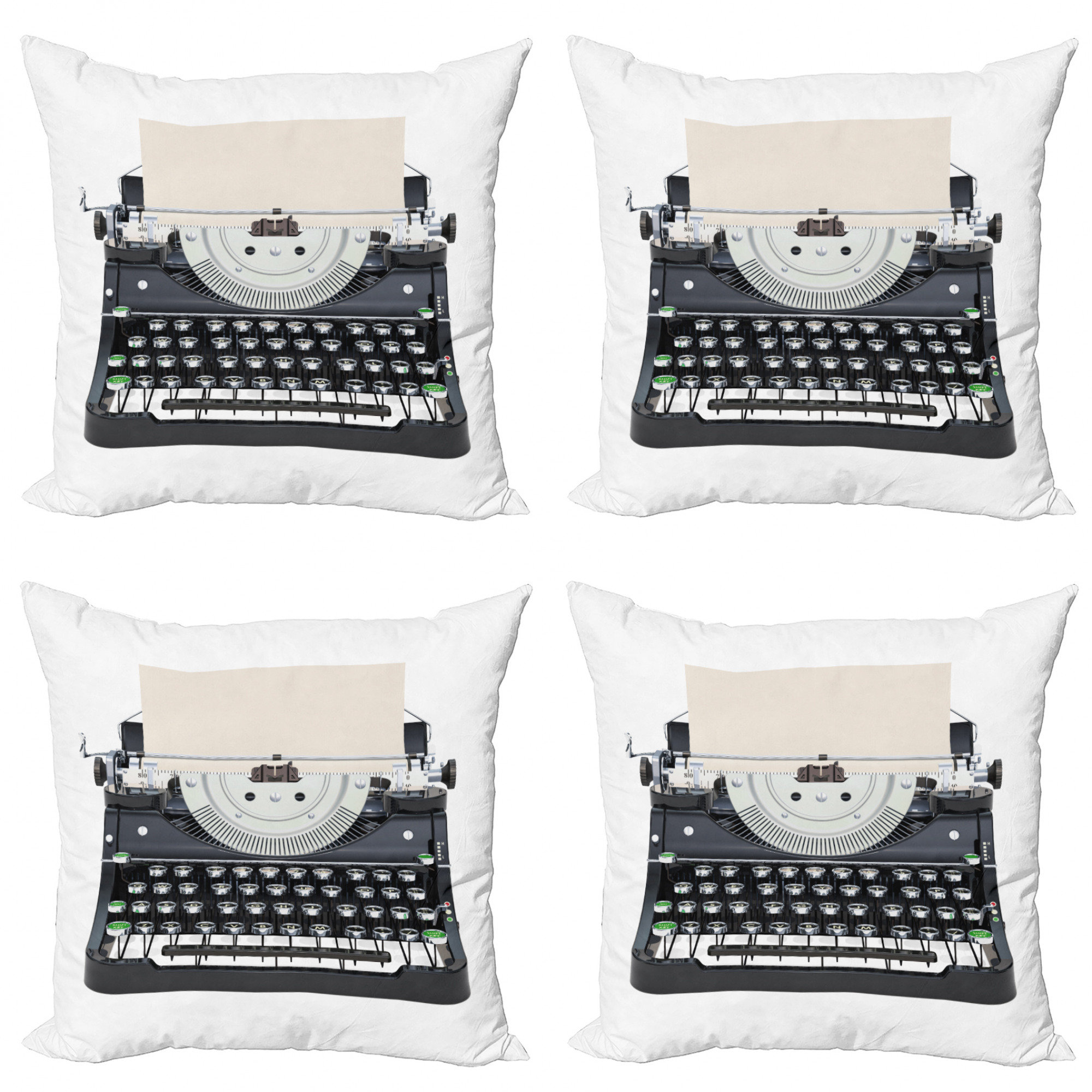 Ambesonne Typewriter Decorative Throw Pillow Case Pack Of 4, Nostalgic Illustration Of Old ...