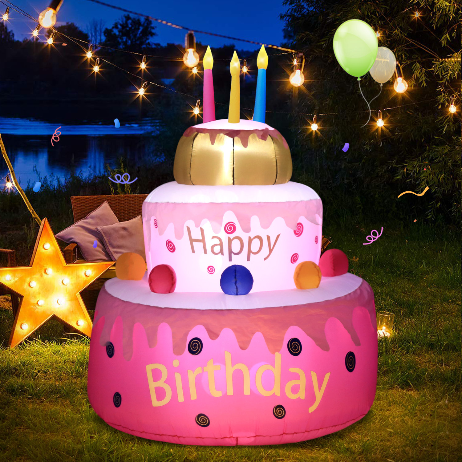 The Party Aisle™ 5.5ft Large Inflatables Birthday Cake Outdoor ...
