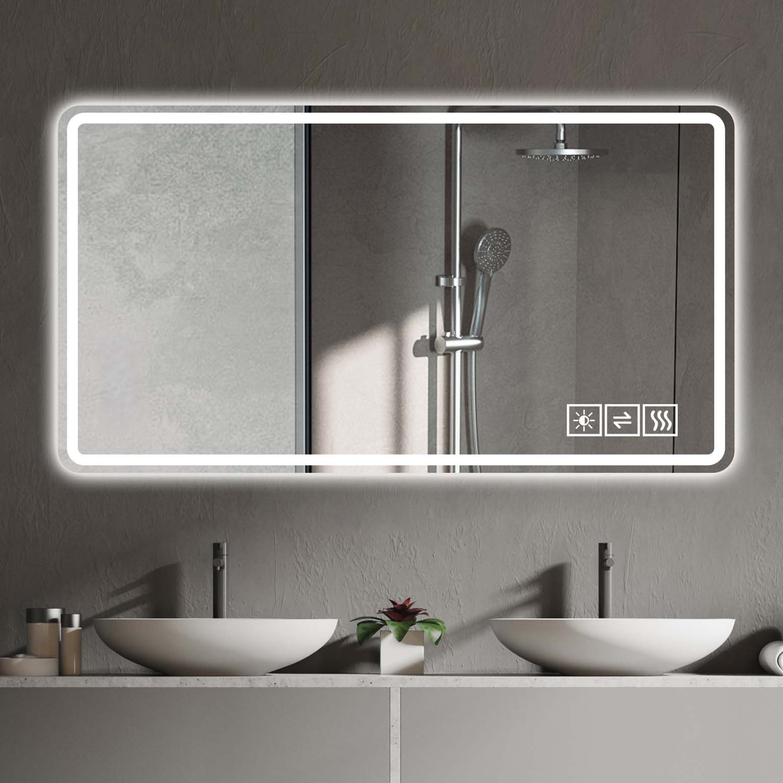 Ivy Bronx Bathroom Mirror with Led Lights Front and Backlit, Anti-Fog ...