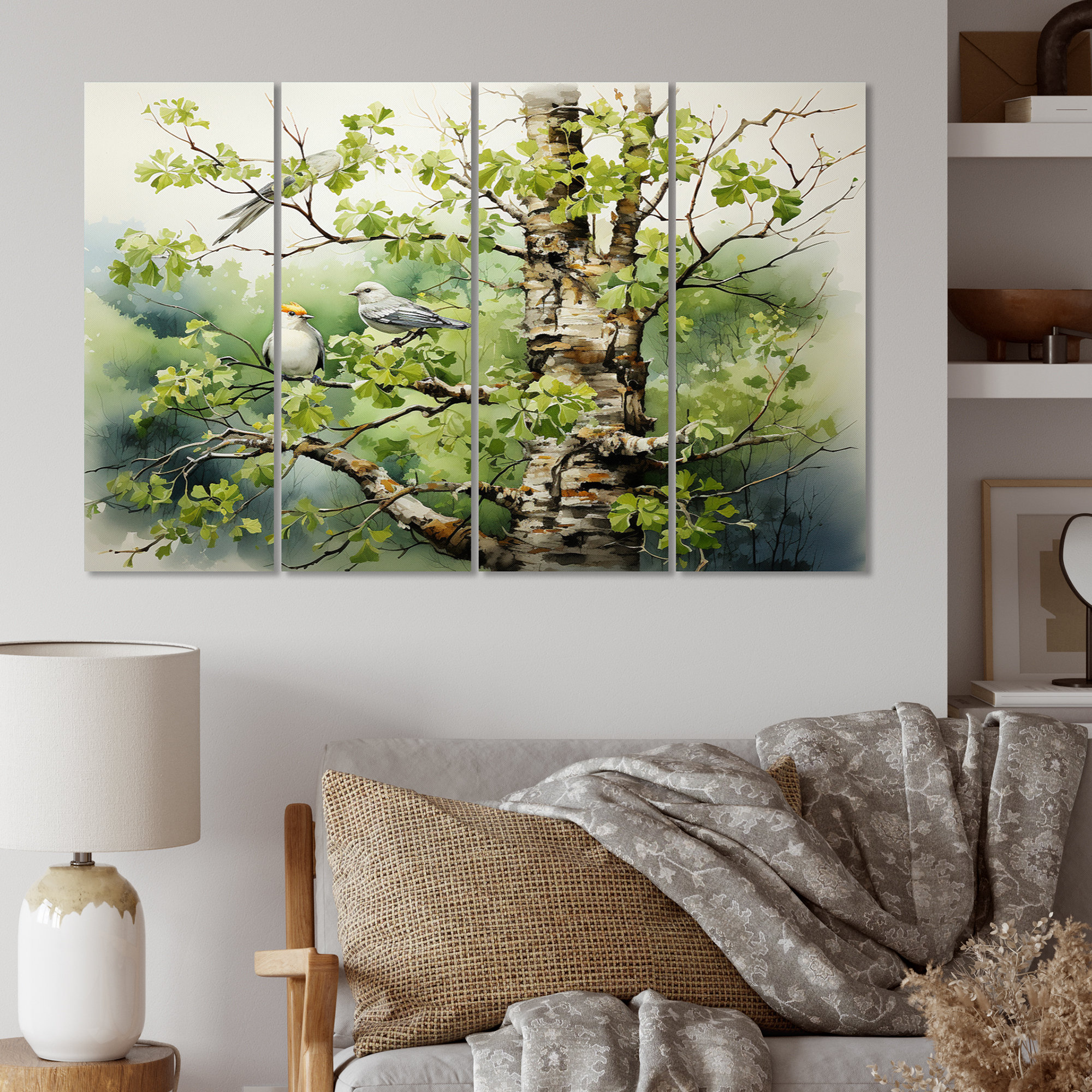 Millwood Pines Green Tree Bird Sycamore Serenade 4 Pieces | Wayfair