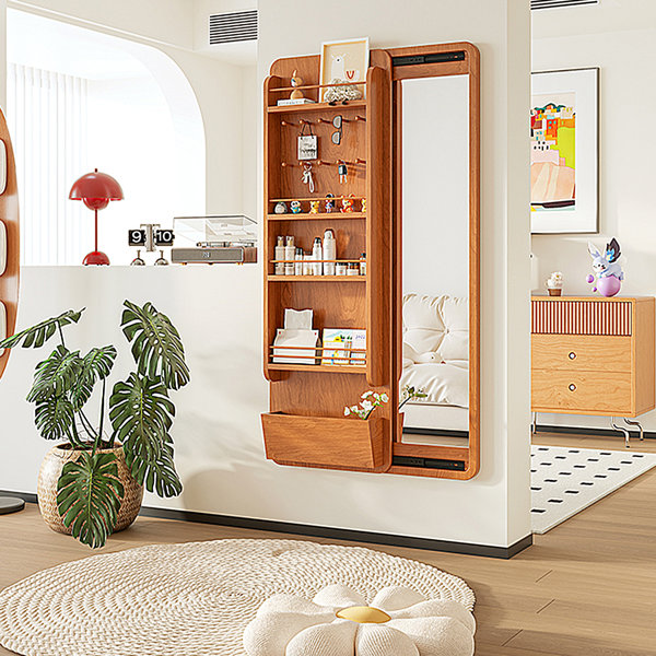 Refineroost Simplified Modern Milk Tea Color Beech Full-Length Mirror ...