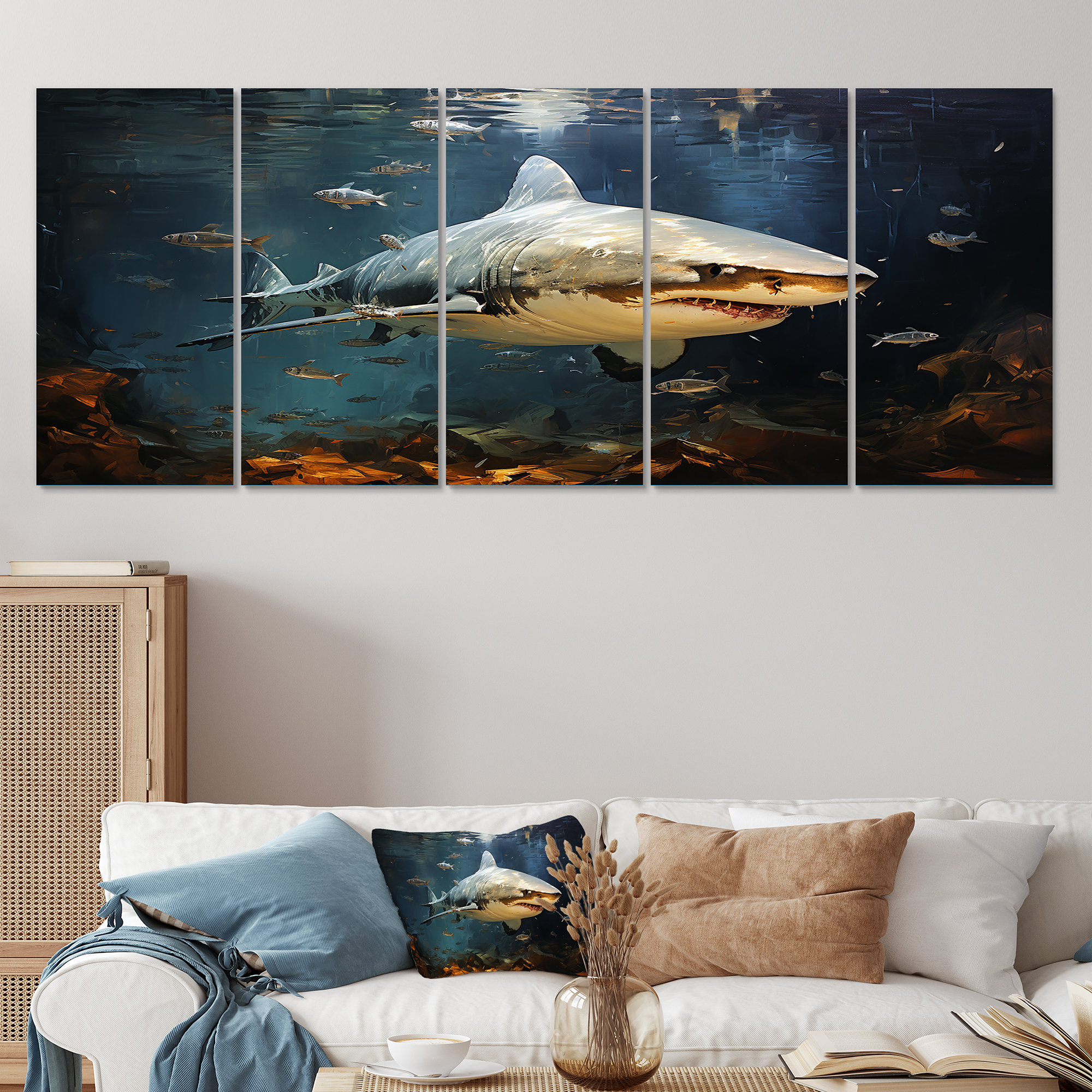 Breakwater Bay Underwater Shark Attack II - Shark 5 Piece Wall Art For ...