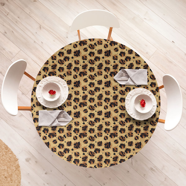 Mercer41 Leopard Print Fitted Round Tablecloth Pale Caramel and Seal ...