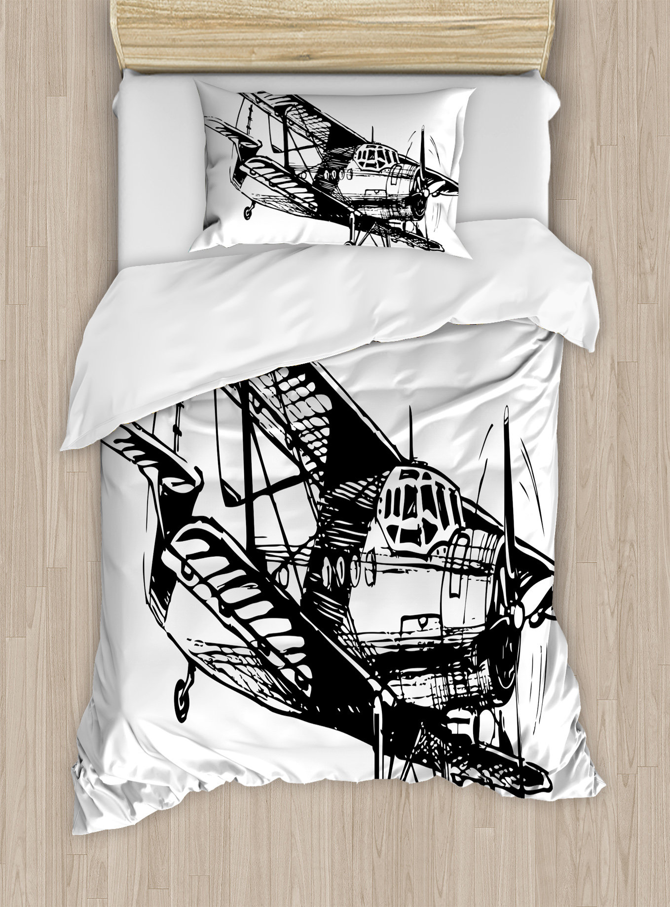 Ambesonne Airplane Drawing of Monoplane Sketchy Stylized Ancient ...