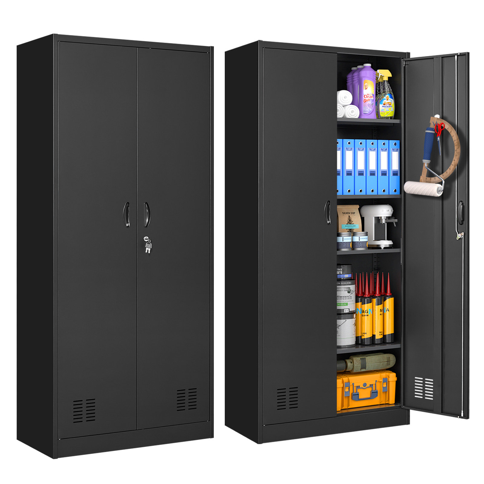 Inbox Zero 71"Hx32"Wx16"D Metal Sorage Cabinet for Office,Garage with ...