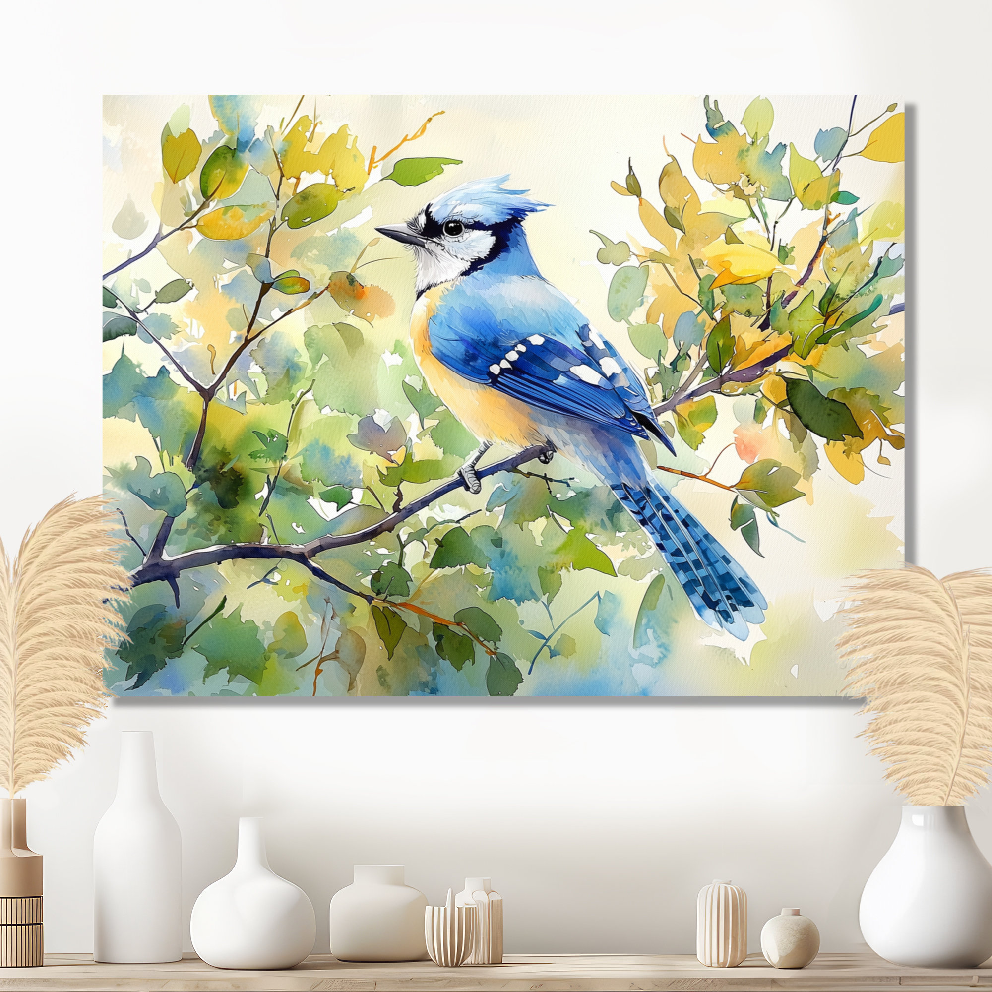 Winston Porter Watercolor Blue Jay Perched On A Branch II - Modern Metal Art Print, Bird Metal ...