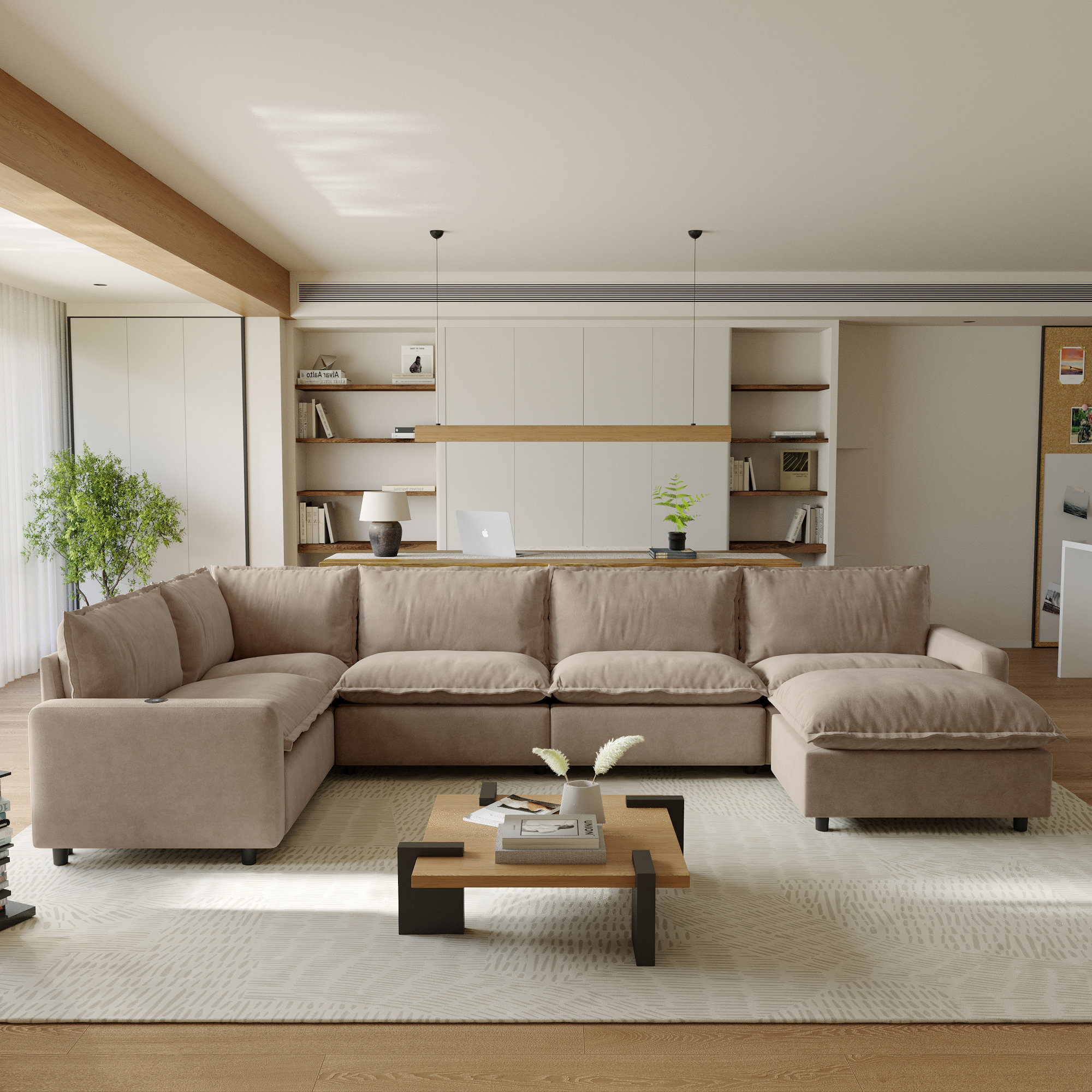 Latitude Run® 6-Piece Modular Linen L-Shaped Power Reclining Sectional ...