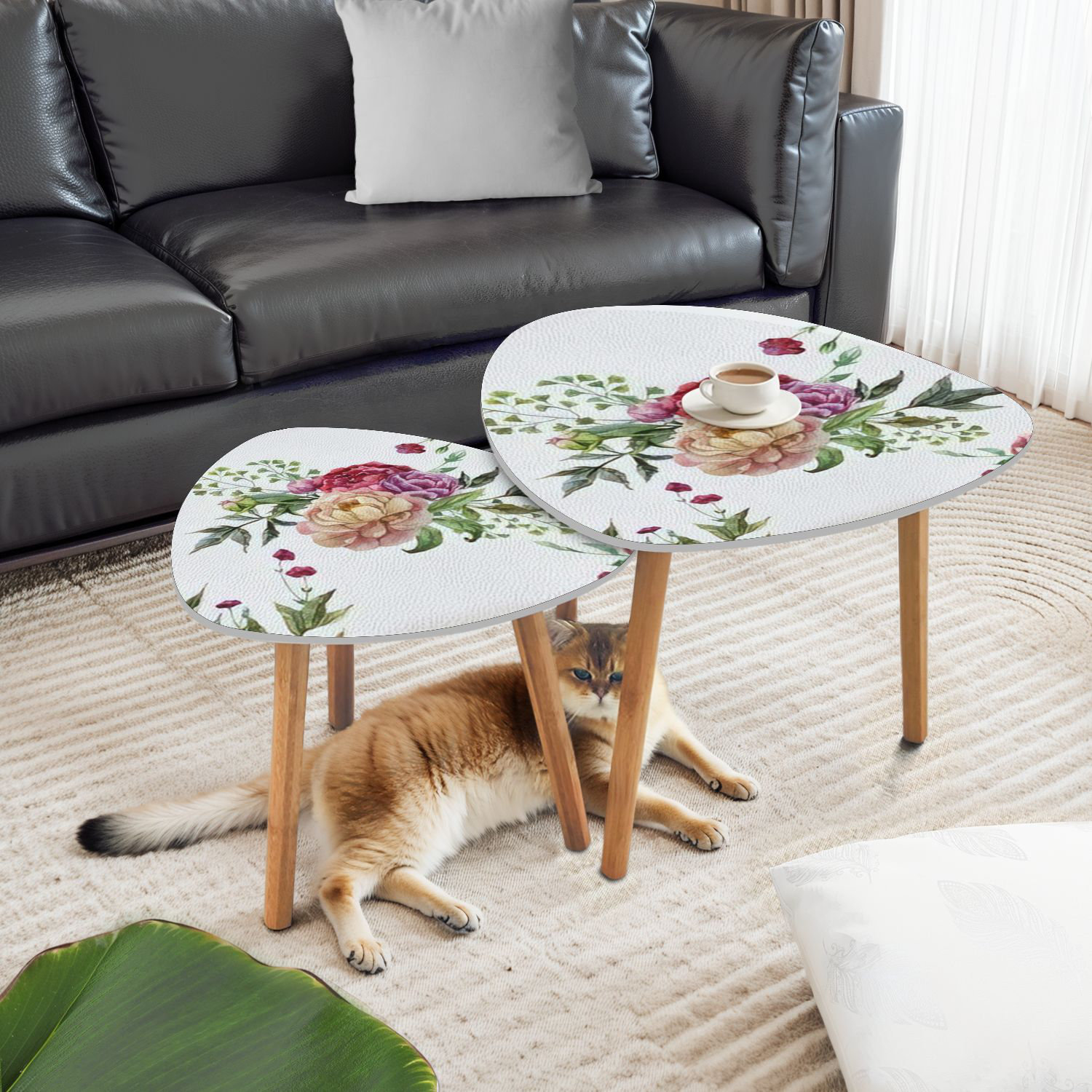 George Oliver Triangle Nesting Coffee Table Set of 2 watercolor peony ...