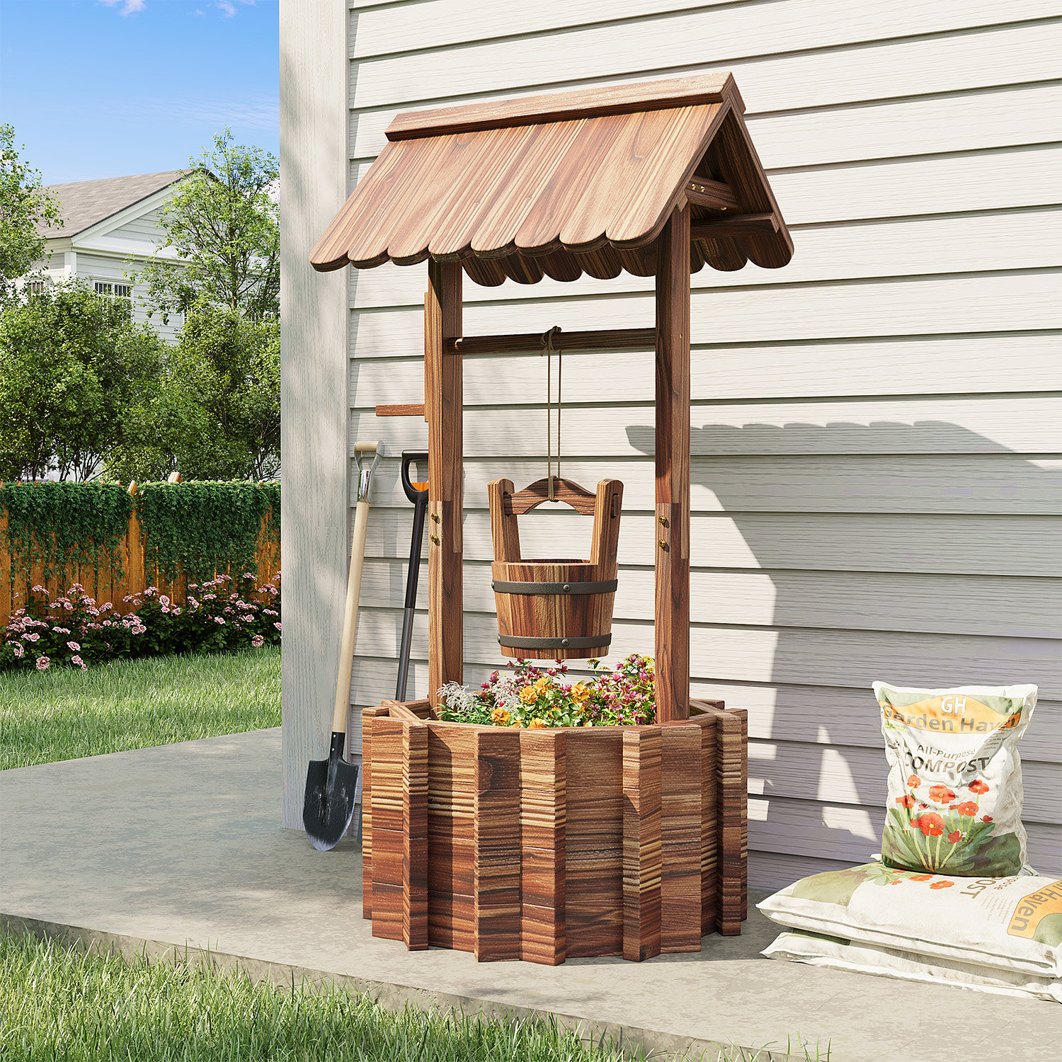 Millwood Pines Brenan 46.3"Hx22"W Decorative Wooden Wishing Well ...