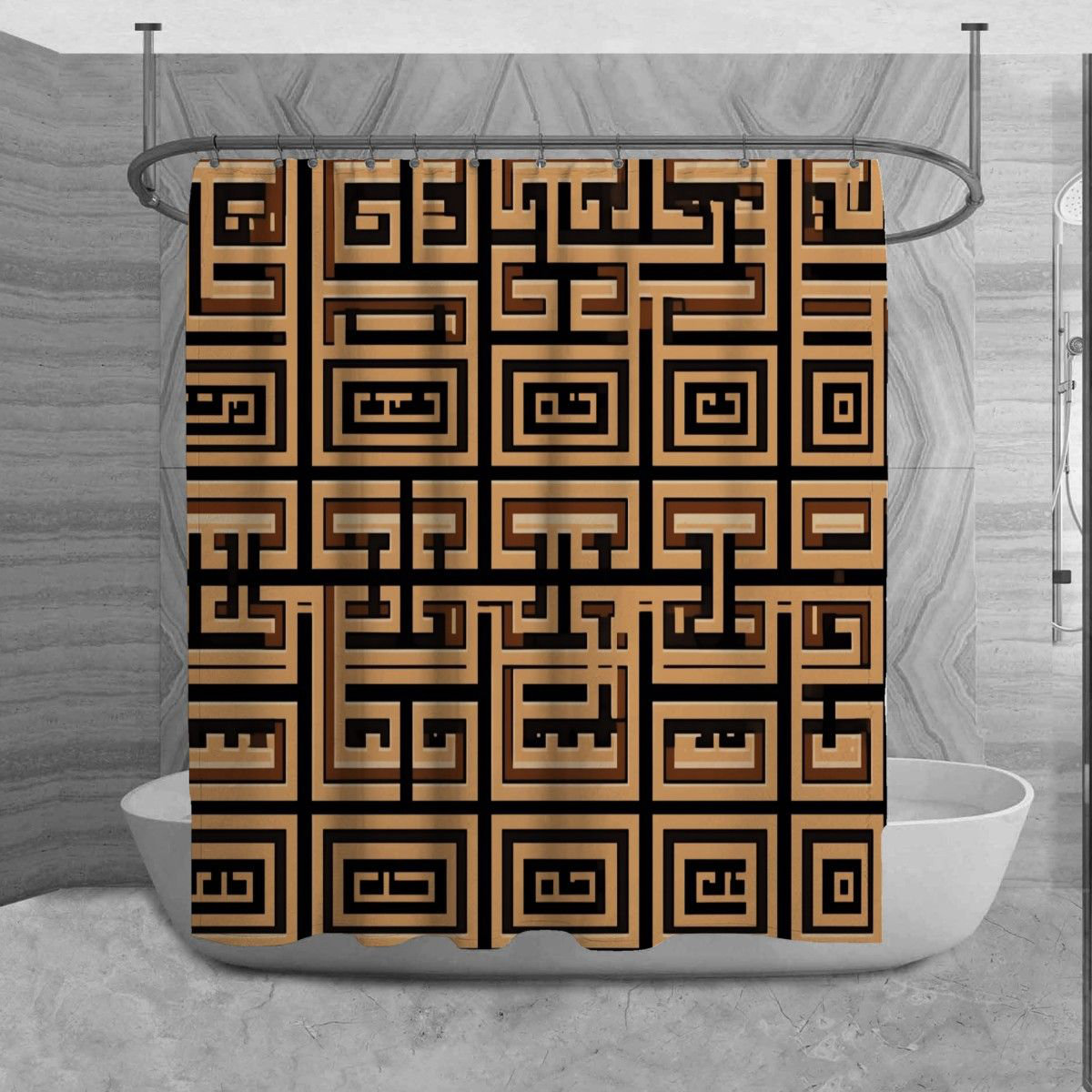 East Urban Home Greek Key Shower Curtain Geometric Bathroom Decor Black ...