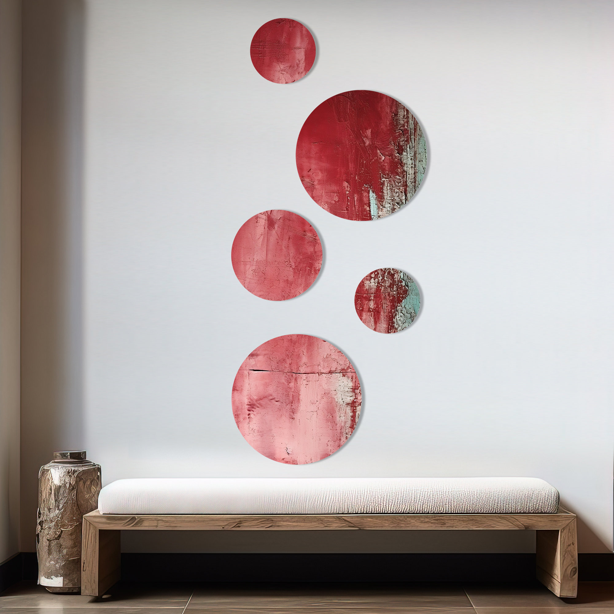 Ivy Bronx Red Chaos Collage - Abstract Collages Round Wall Art Set Of 5 ...