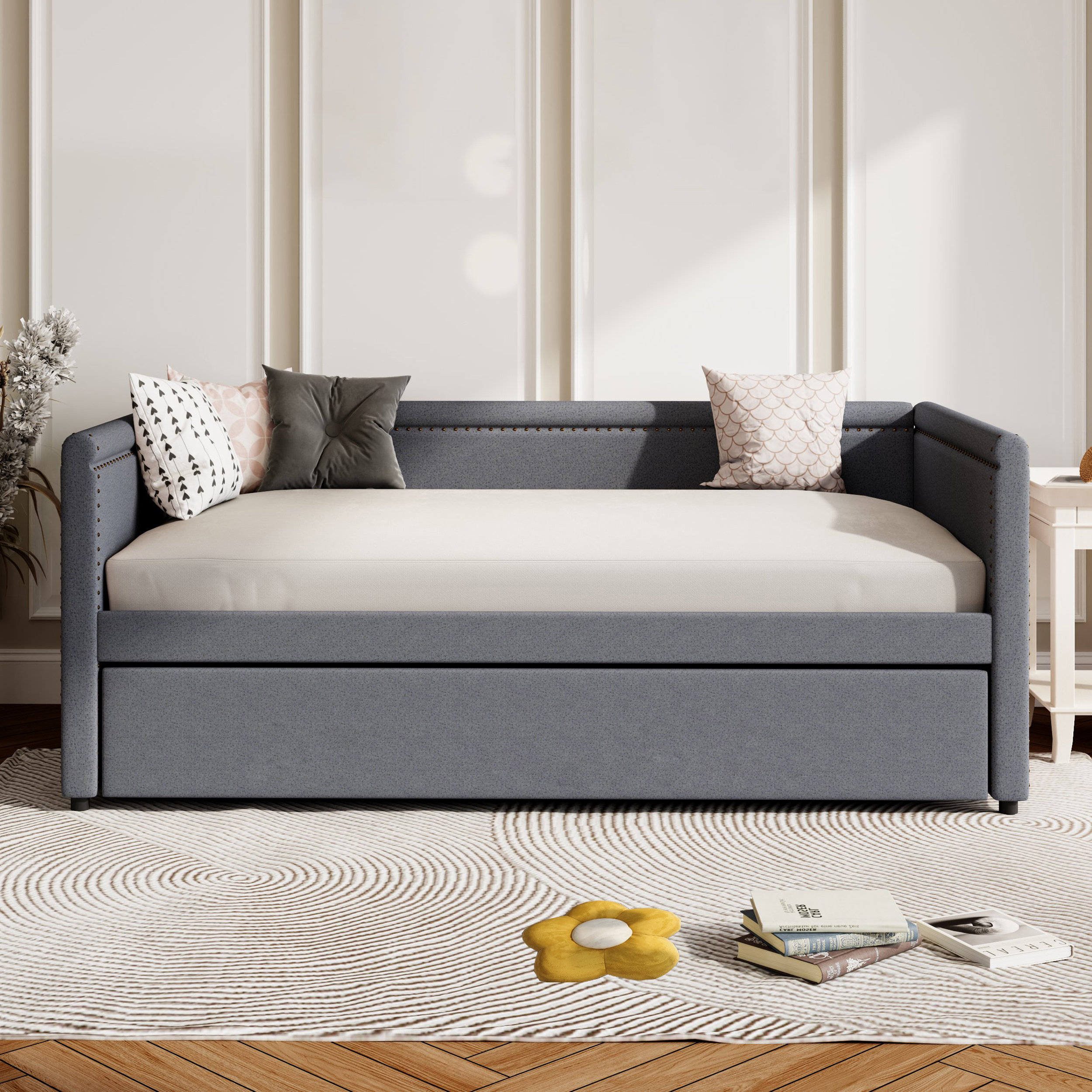 Wildon Home® Modern Twin Size Upholstered Linen Daybed With A Trundle ...