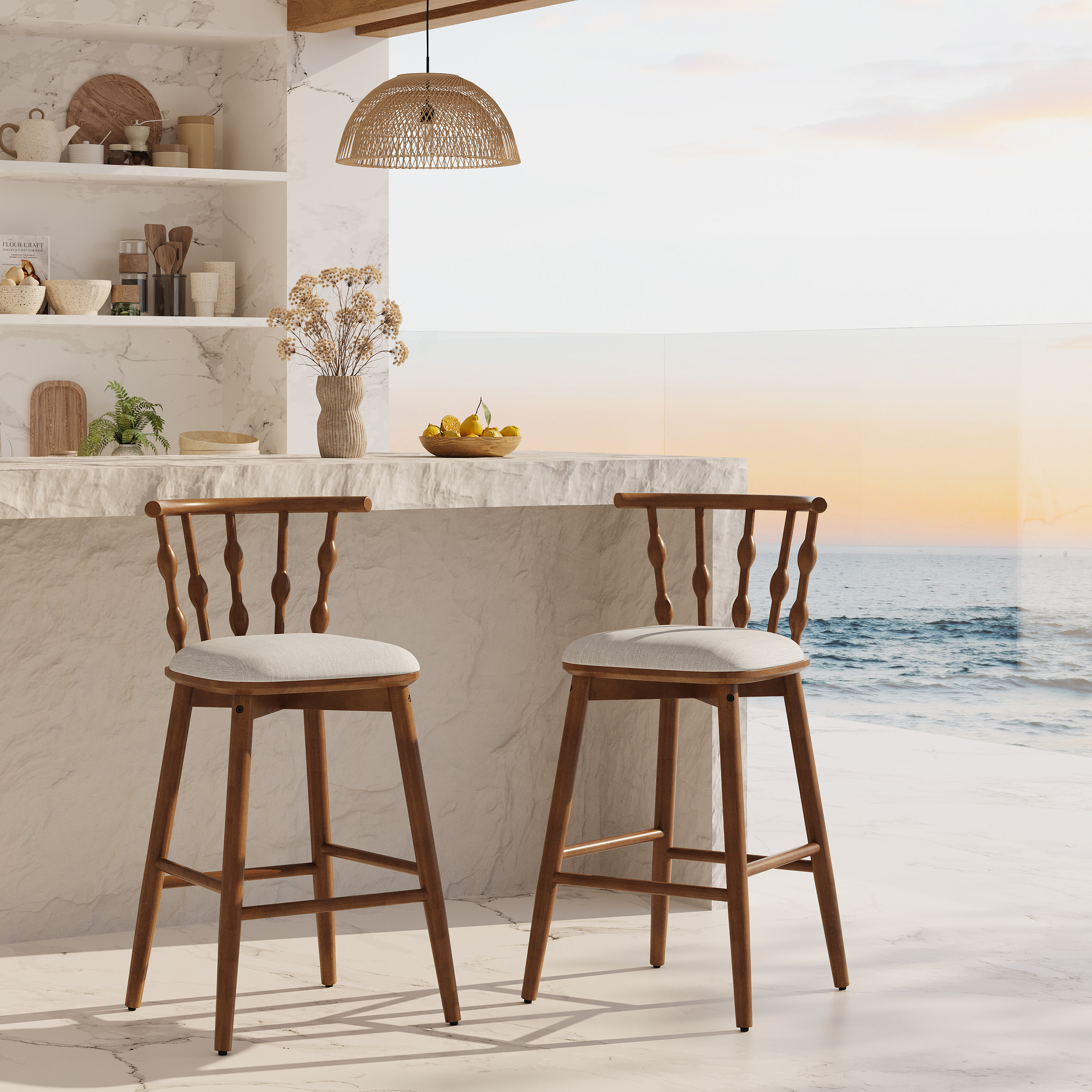 Latitude Run® Demarco Mid-Century Modern Rubberwood Upholstered ...