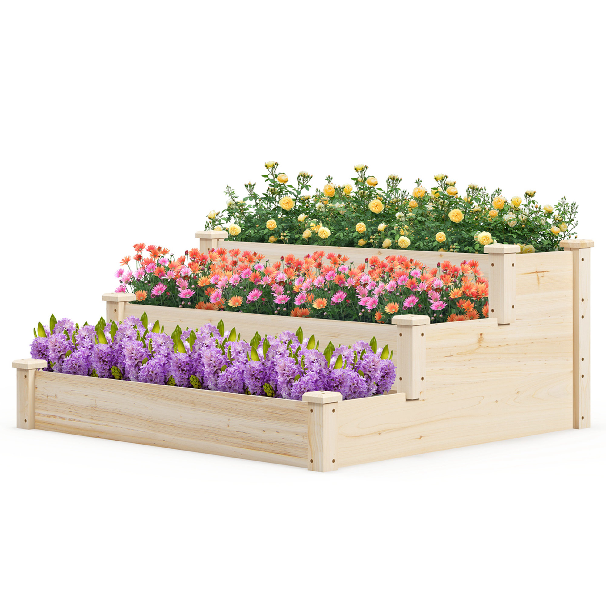 Arlmont & Co. 3-Tier Wooden Raised Garden Bed With Open-Ended Base ...