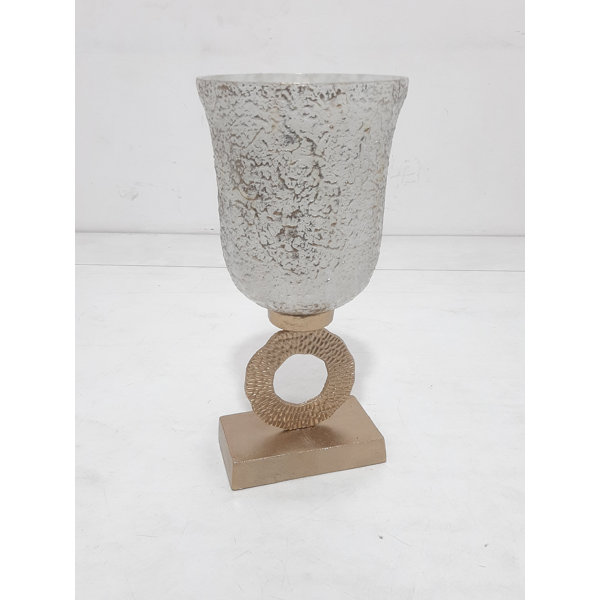 Latitude Vive Metal Base Table Hurricane Small With Textured Glass ...