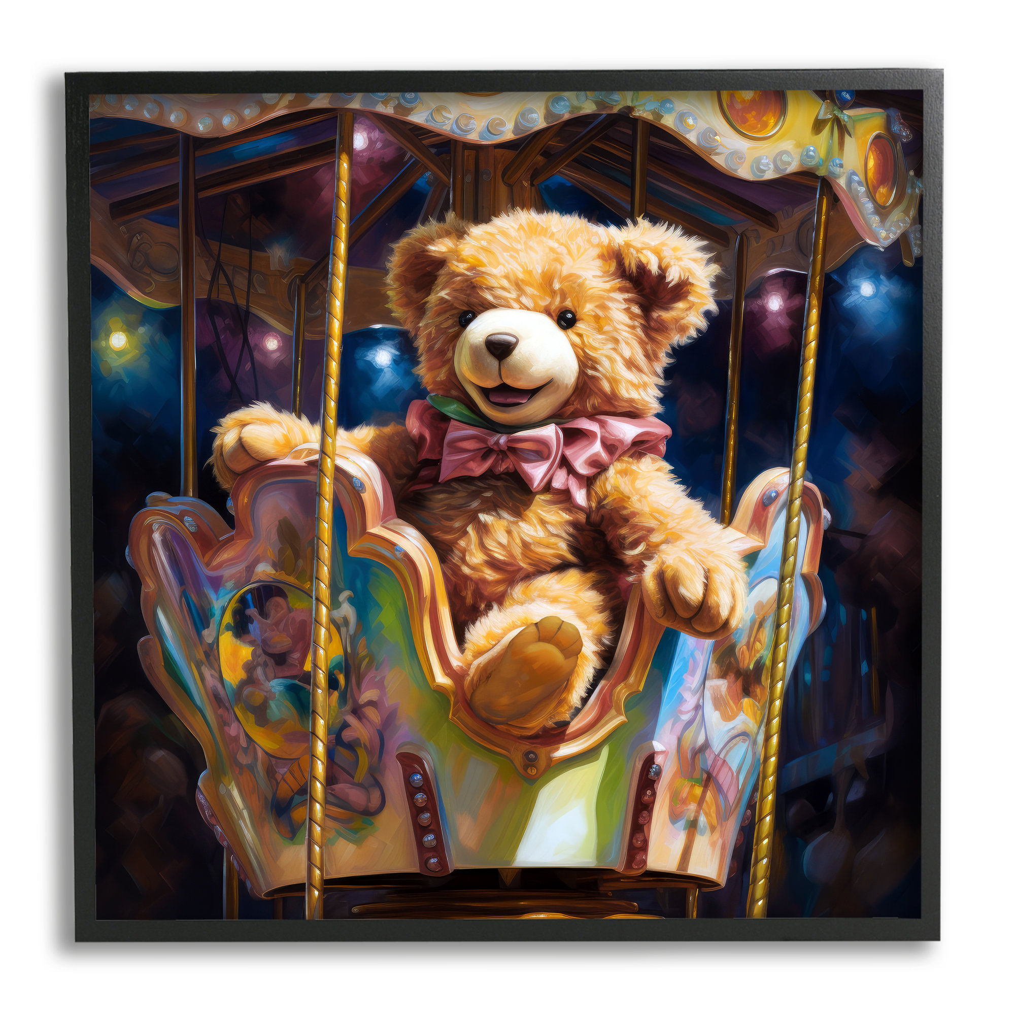 Stupell Industries Ba-971-Framed Teddy Bear On Carousel Framed On Wood ...