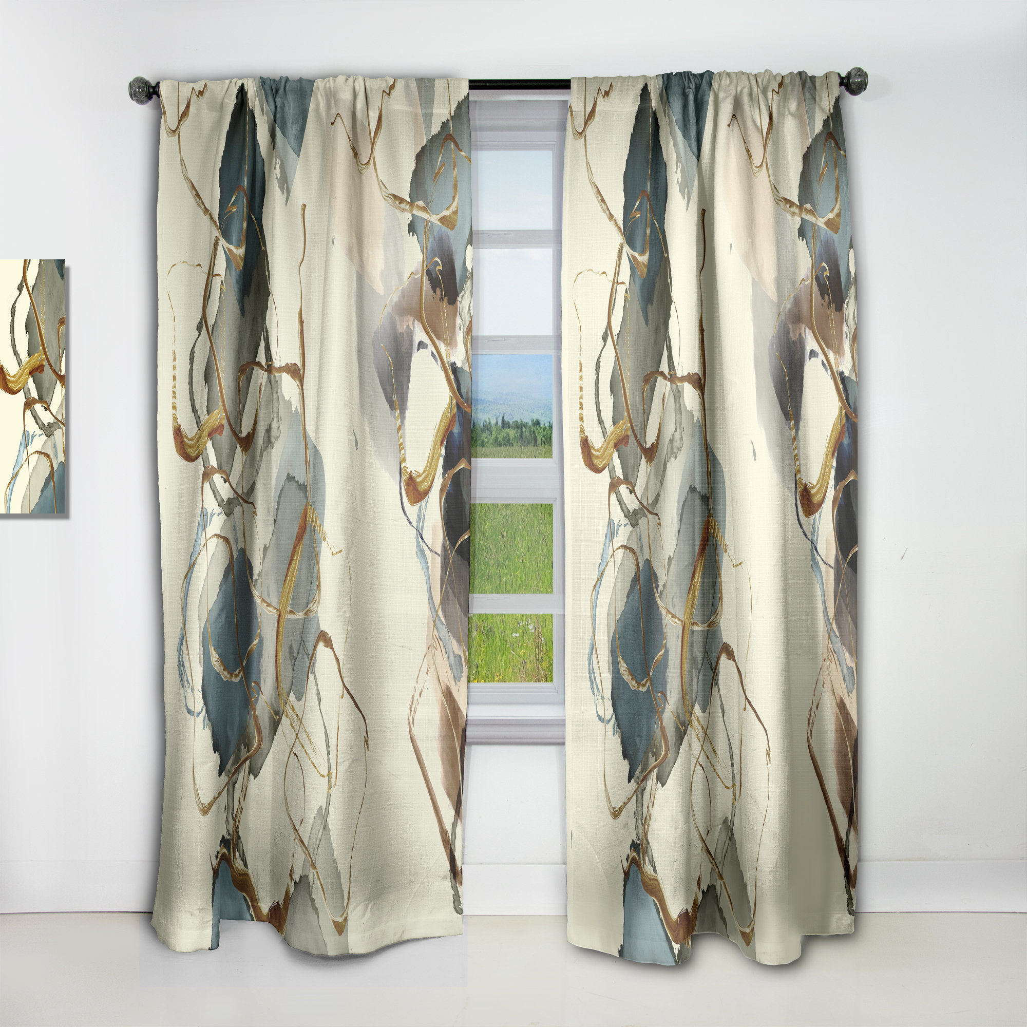 East Urban Home Gold Glam Squares VI - Abstract Glam Blackout Curtain ...