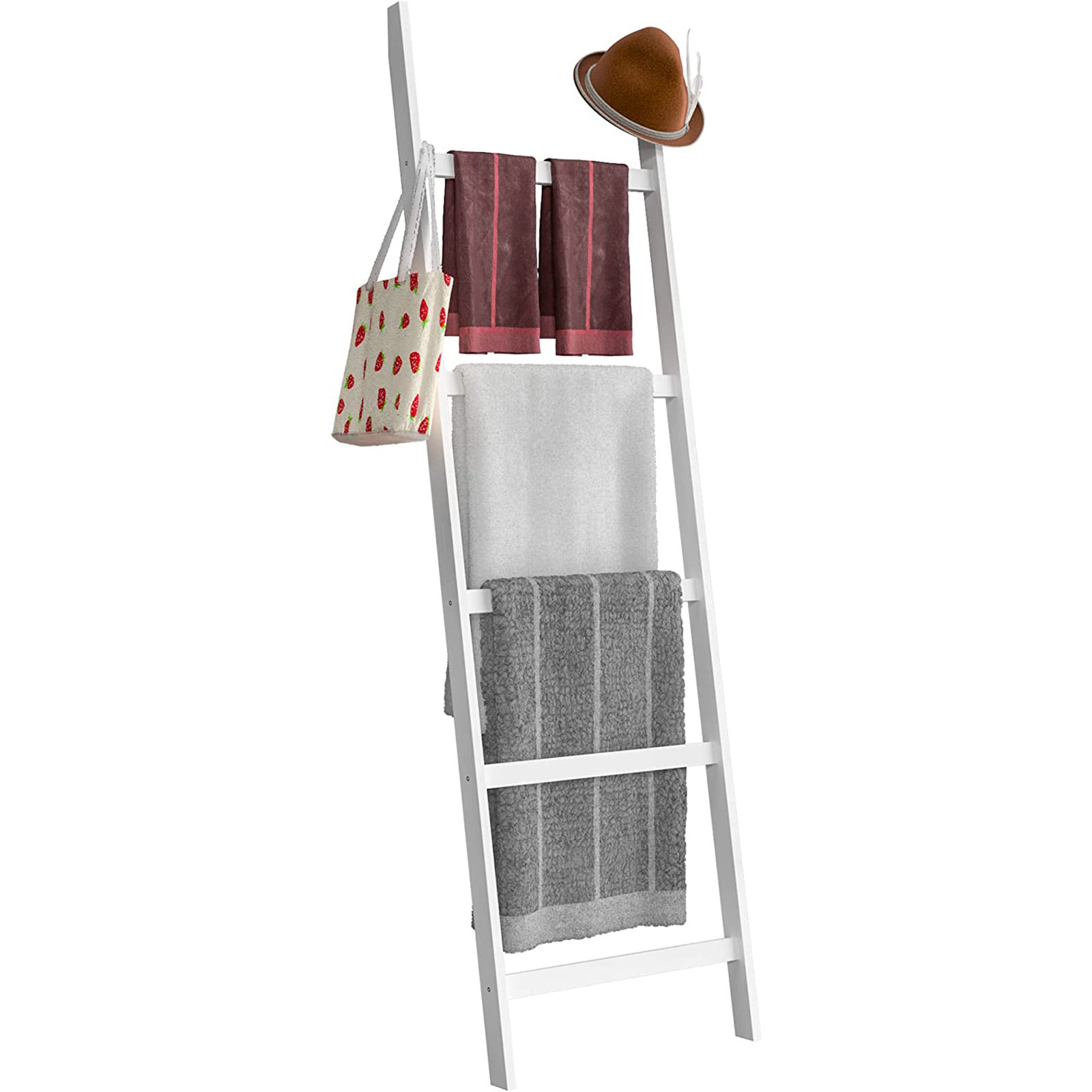Ebern Designs 5-Tier 59''H Solid Wood Blanket Ladder: Non-Slip Towel ...