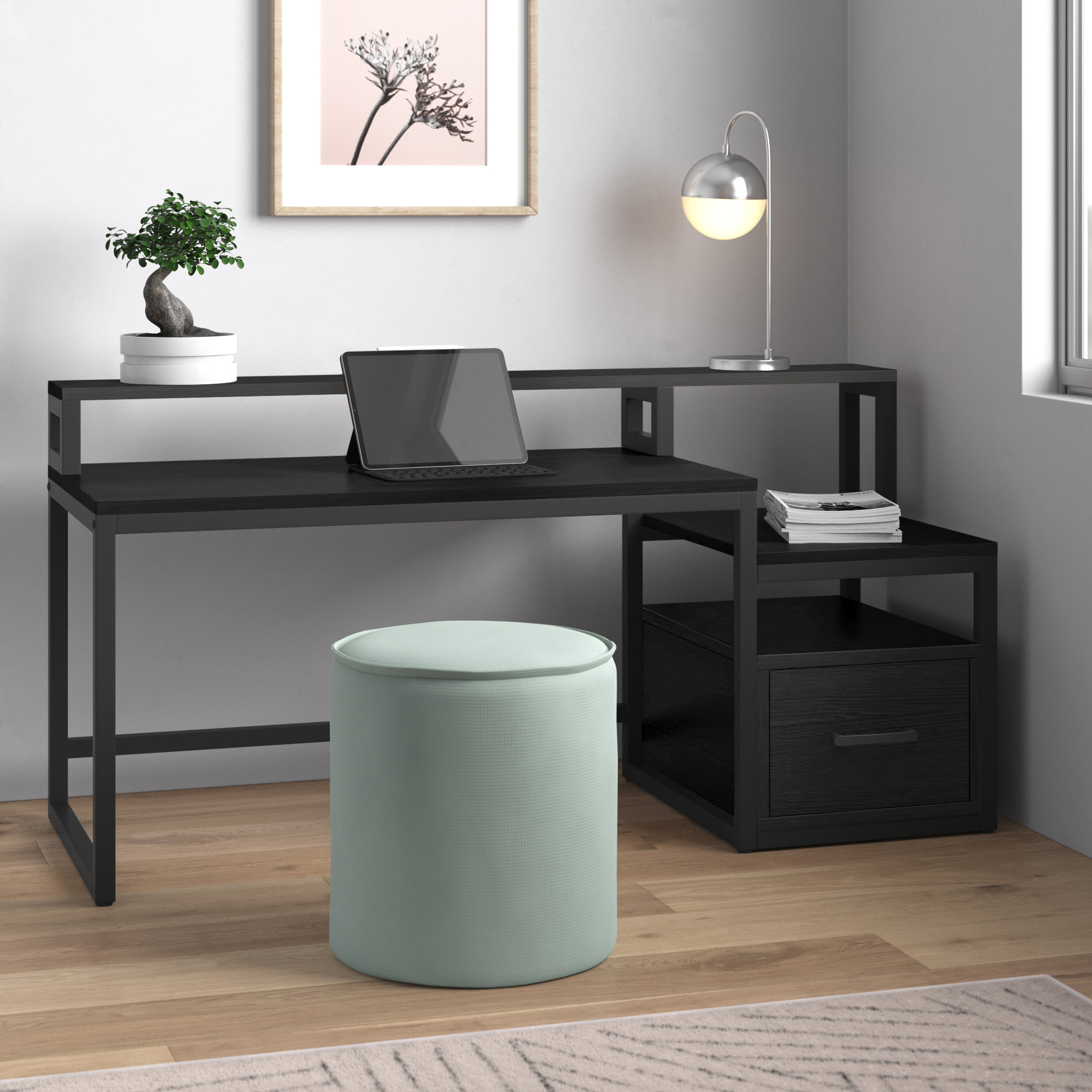 Rebrilliant Marlaya 60.3" Reversible Computer Desk with Hutch, Drawers ...