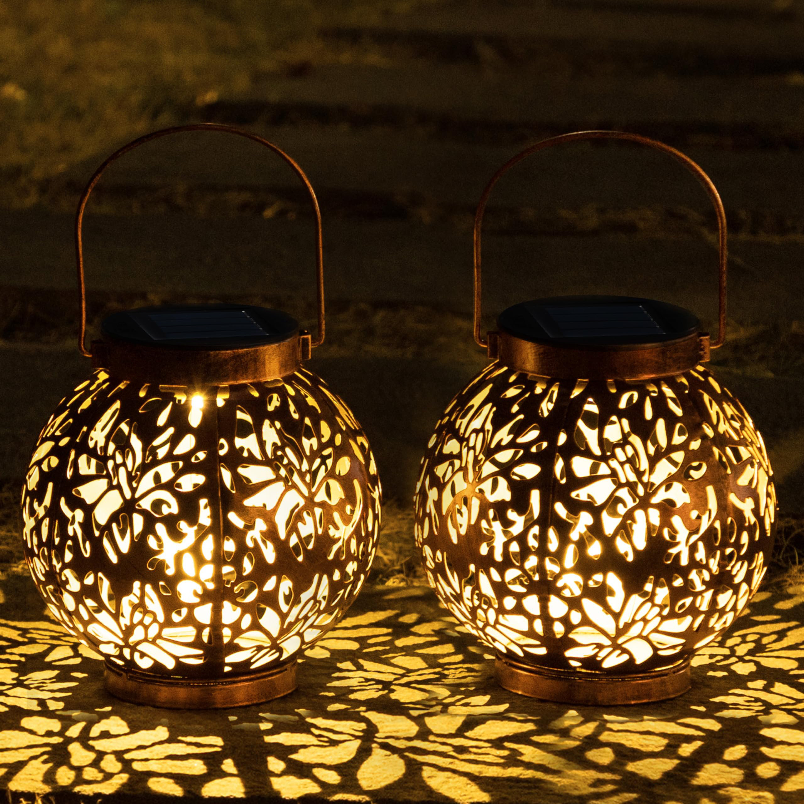 OUMIKEJI 2 Pack Outdoor Solar Hanging Lantern Lights, Waterproof ...