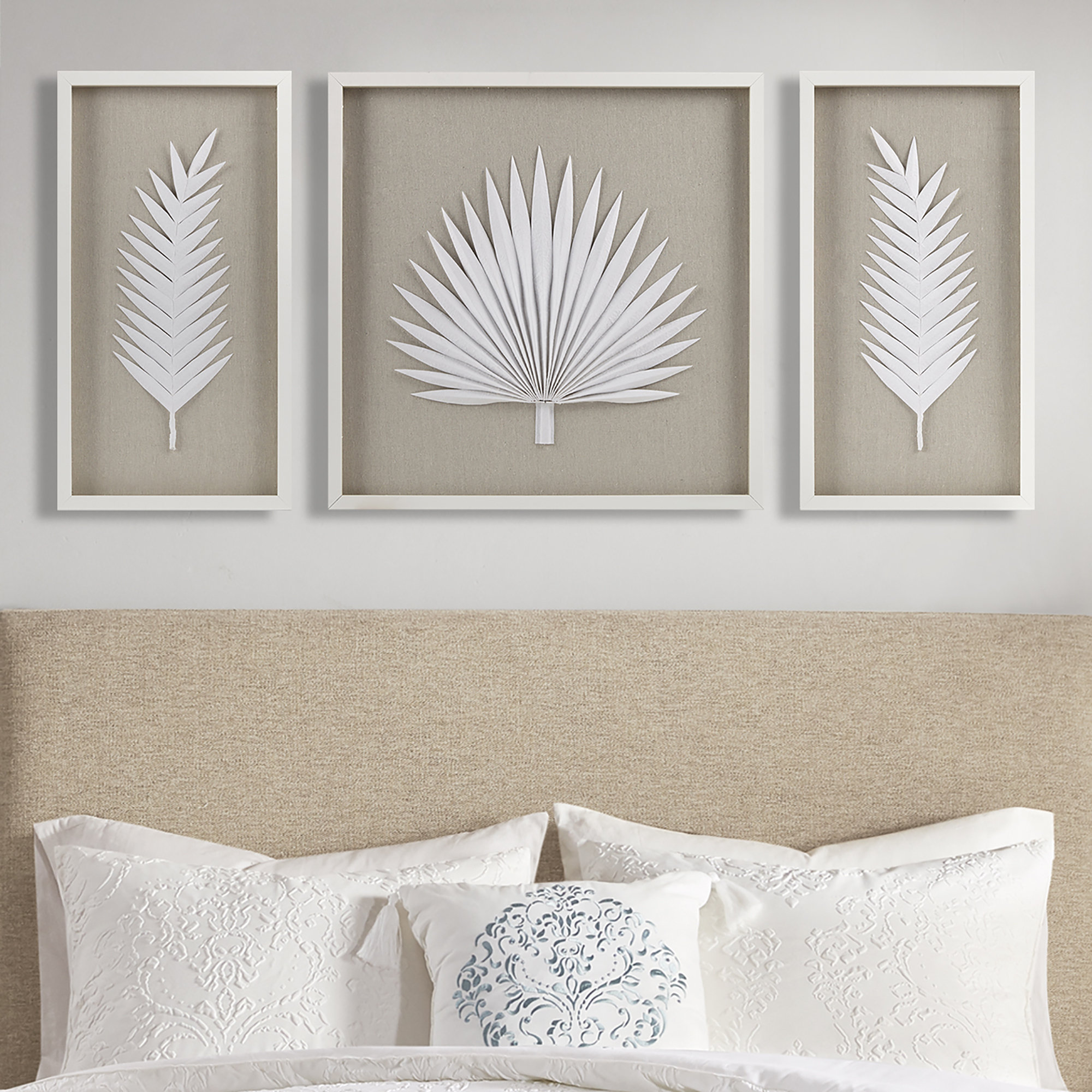Madison Park Sabal Framed Rice Paper Palm Leaves 3-piece Shadowbox Wall ...