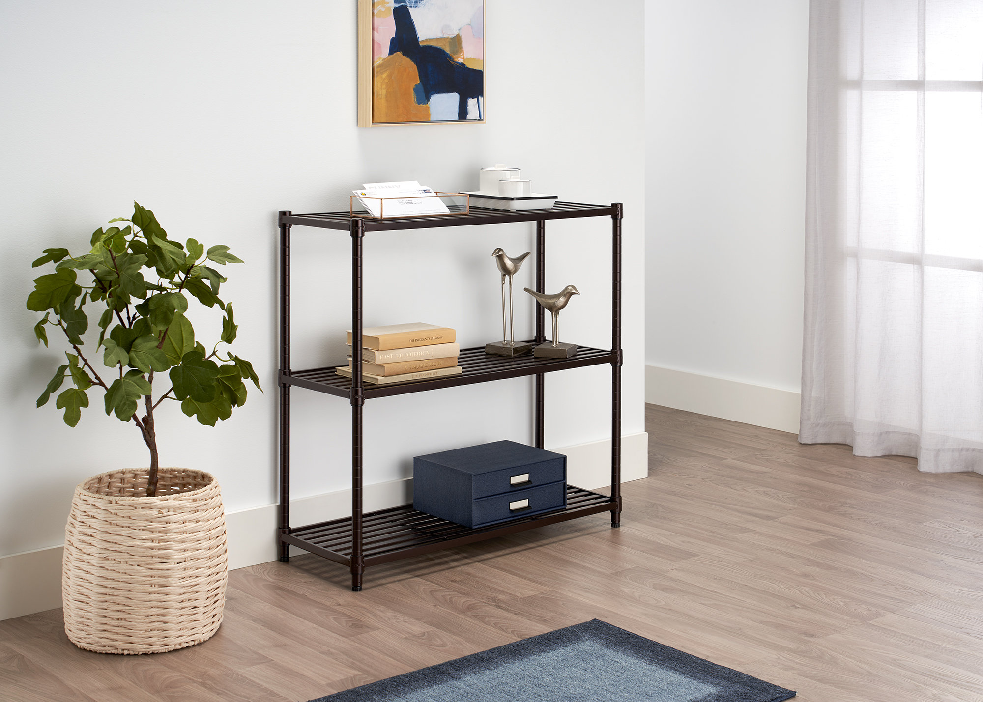 TRINITY Dark Bronze 3-Tier Decorative Steel Slat Shelving Unit (36 in ...