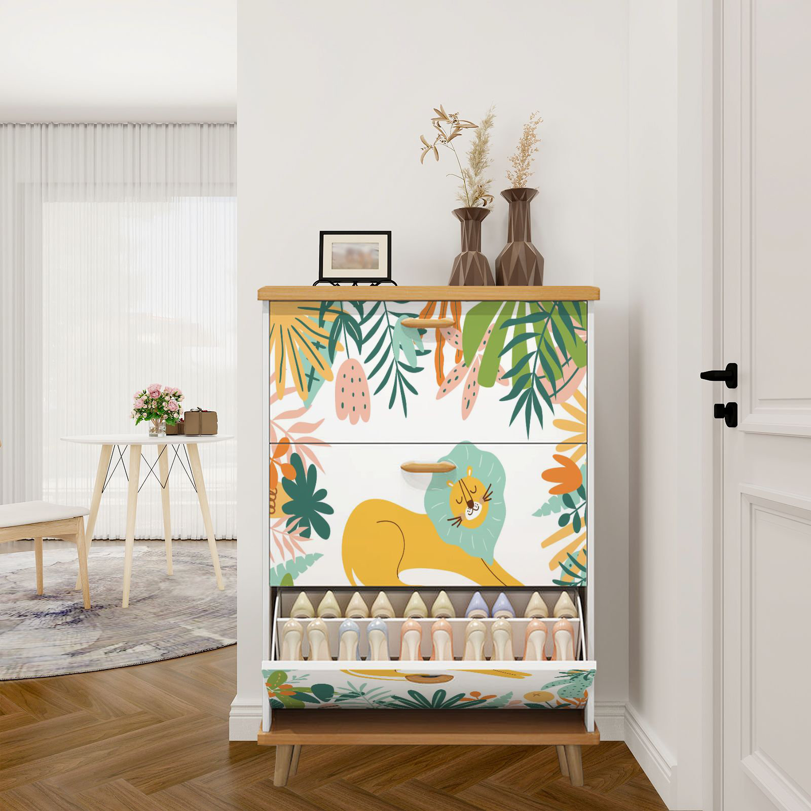 PeeNoke Shoe Storage Cabinet with 3 Flip Drawers for Lion jungle Wild ...