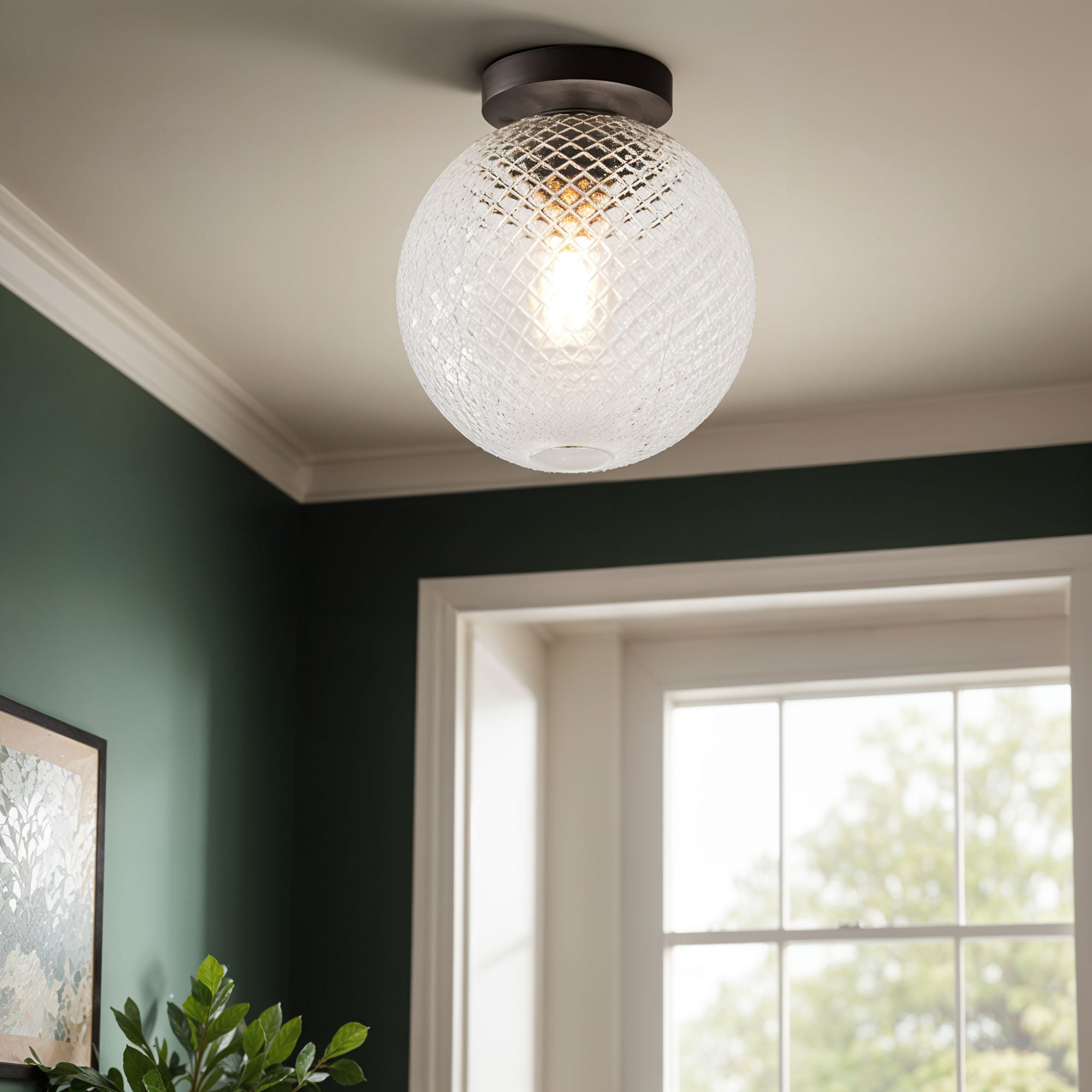 Mercer41 Round Glass Prismatic Globe Semi Flushmount Ceiling Light ...
