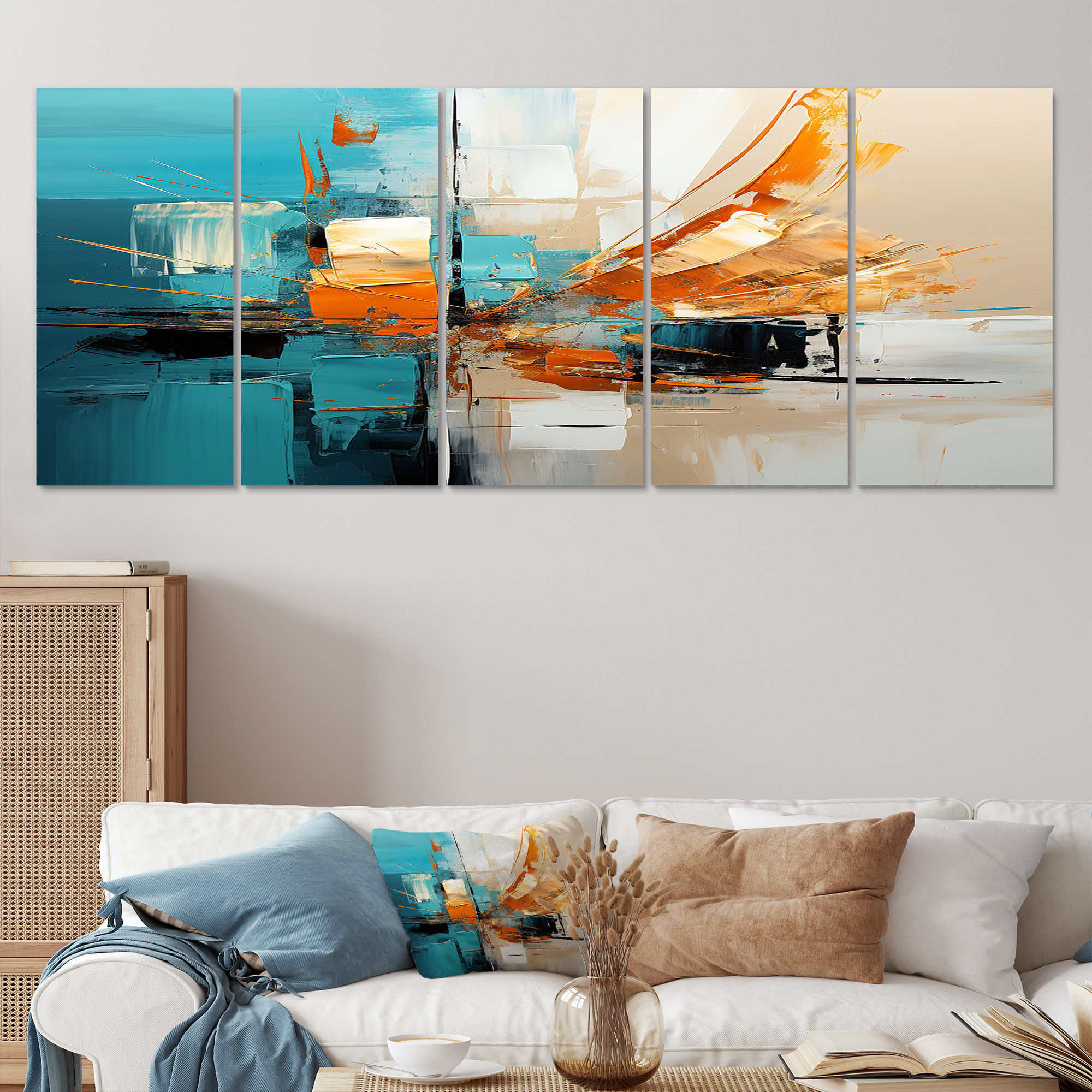 Ivy Bronx Glorious Sunset Orange Turquoise Abstract - Abstract Wall Art ...