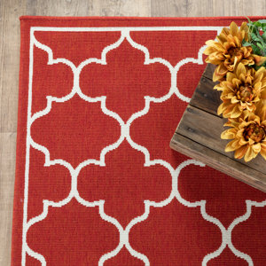 Lark Manor Russo Geometric Brick Red/Ivory Indoor/Outdoor Area Rug ...