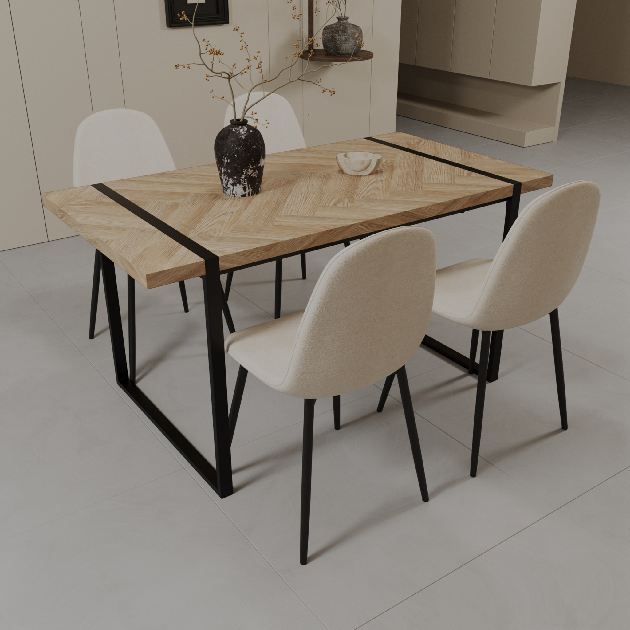 George Oliver 59" MDF Light Wood Dining Table And Modern Dining Chair ...