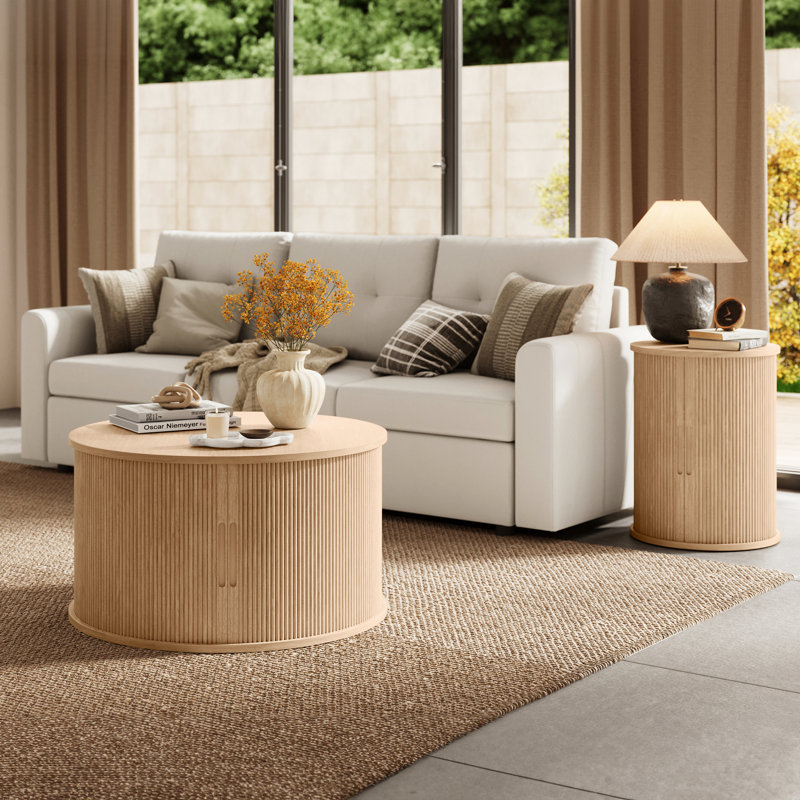 George Oliver Leathia Fluted Coffee Table Round With Large Storage ...