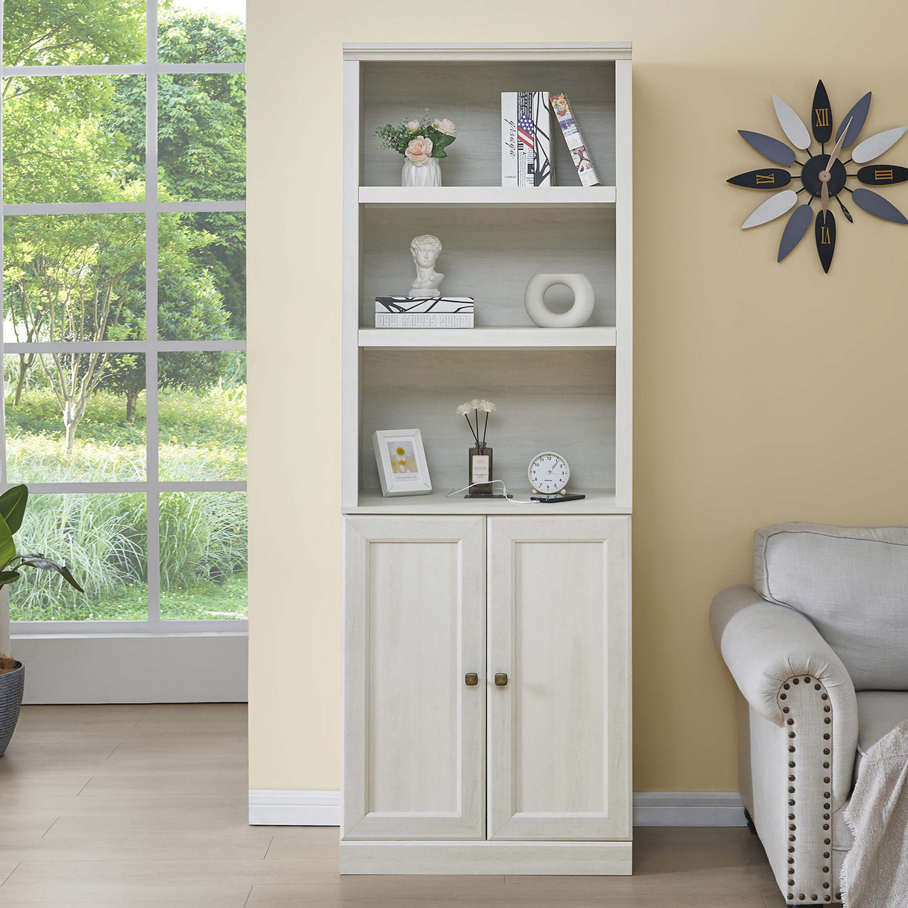 Loon Peak® 1 Doors Bookshelf with USB Port and 3 Open Shelves Bookcase ...