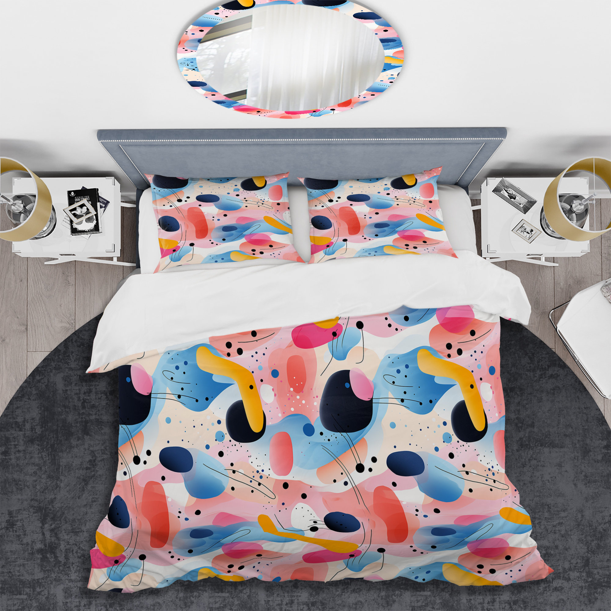 Design Art Blue And Pink Midcentury Geometric Collage Duvet Cover Set ...