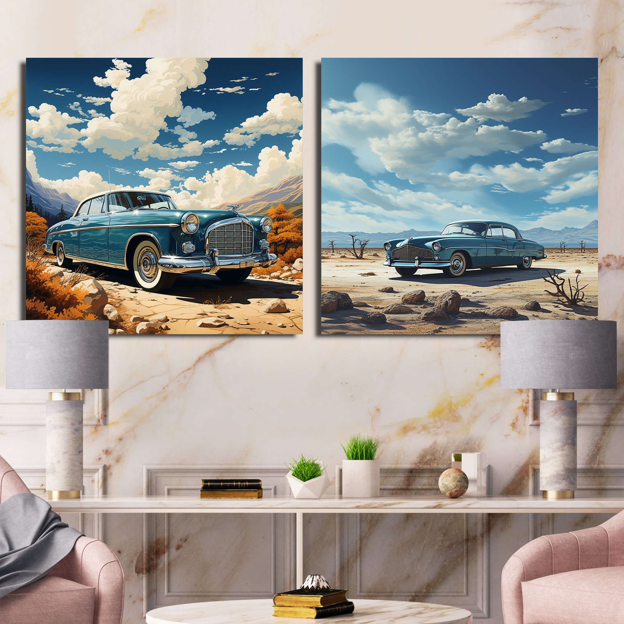 Lark Manor A Surrealism Vintage Car - Vintage Car Square Collage Set Of ...