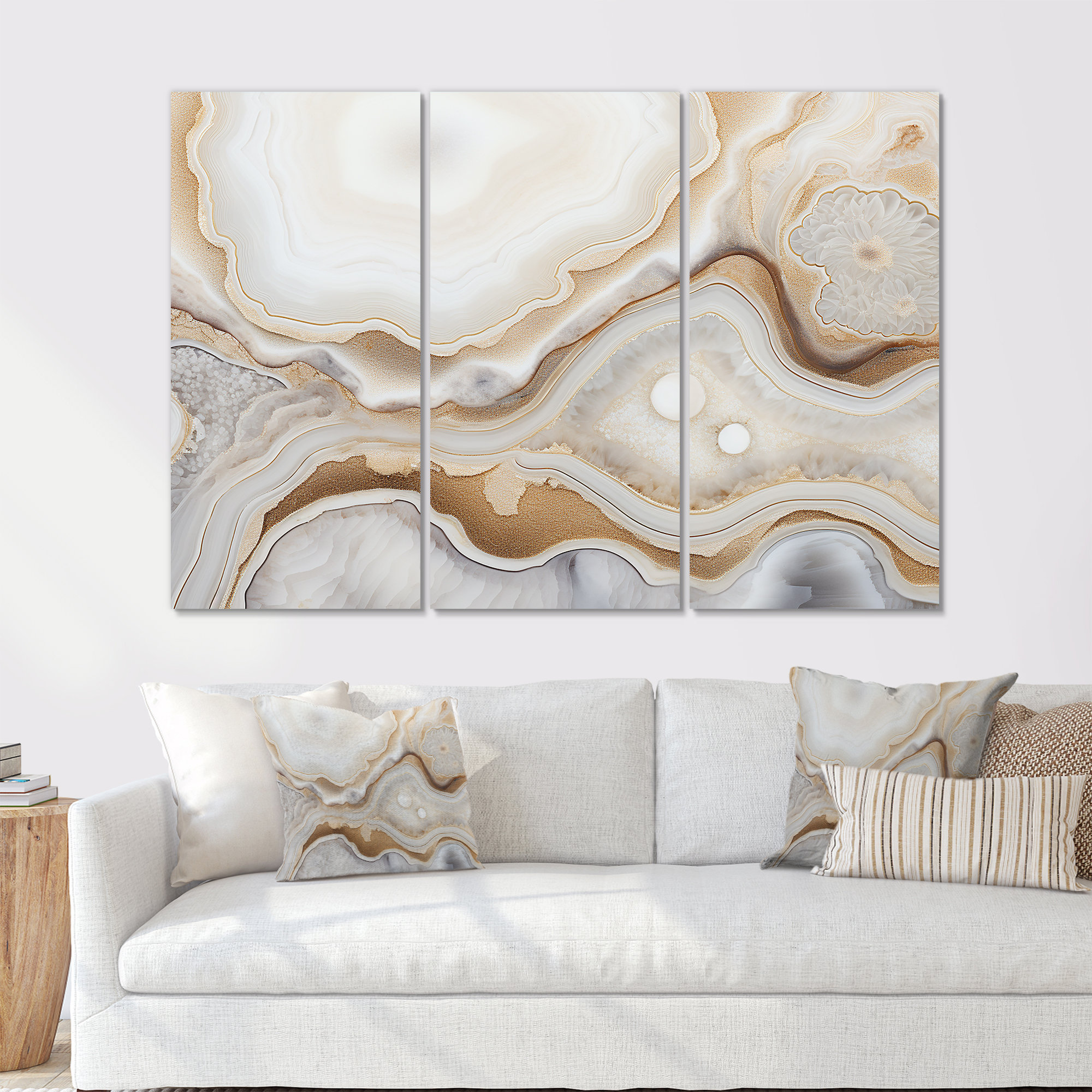 Mercer41 Beige And Gold Stone Geode Scenery Minimalism - Stone Geode ...