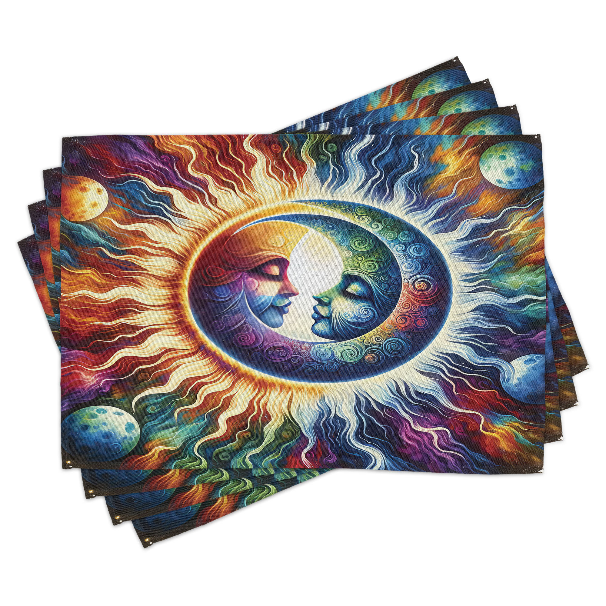 Ambesonne Trippy Place Mats Set of 4 Jumble Colors Sun and Moon ...