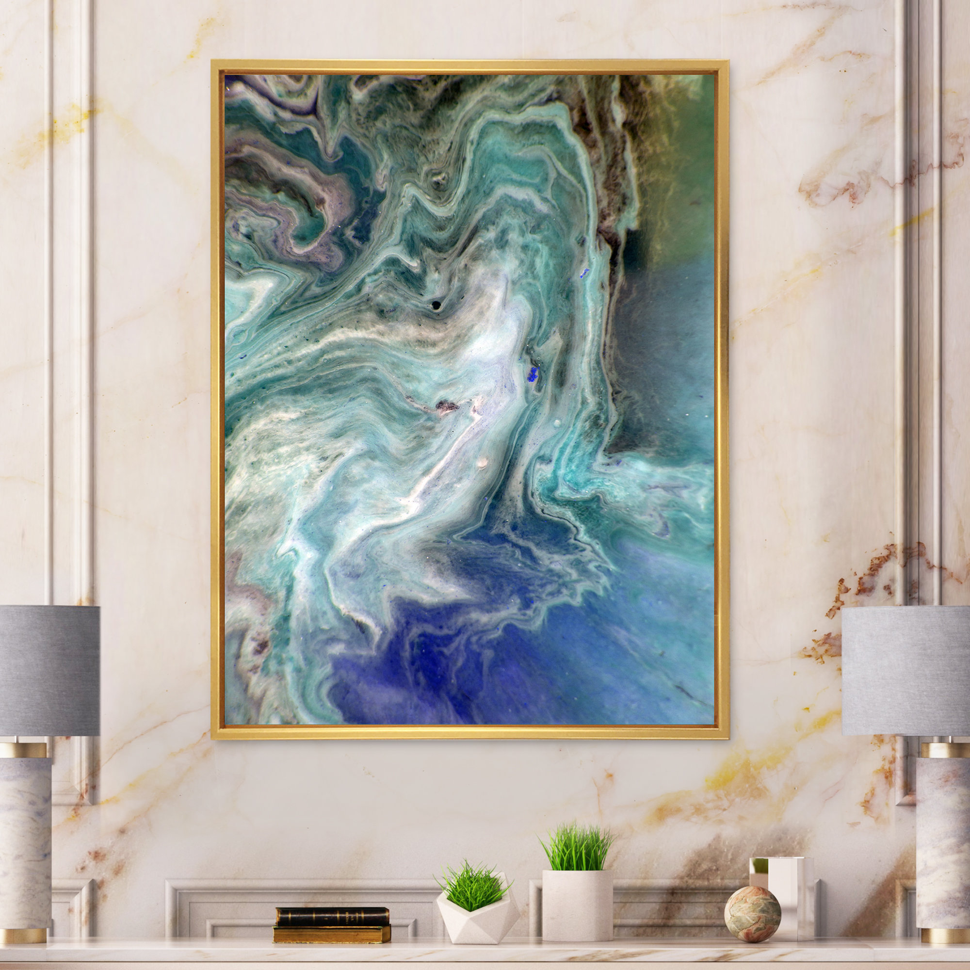 Wrought Studio™ Turquoise Liquid Art - Modern Canvas Wall Decor | Wayfair