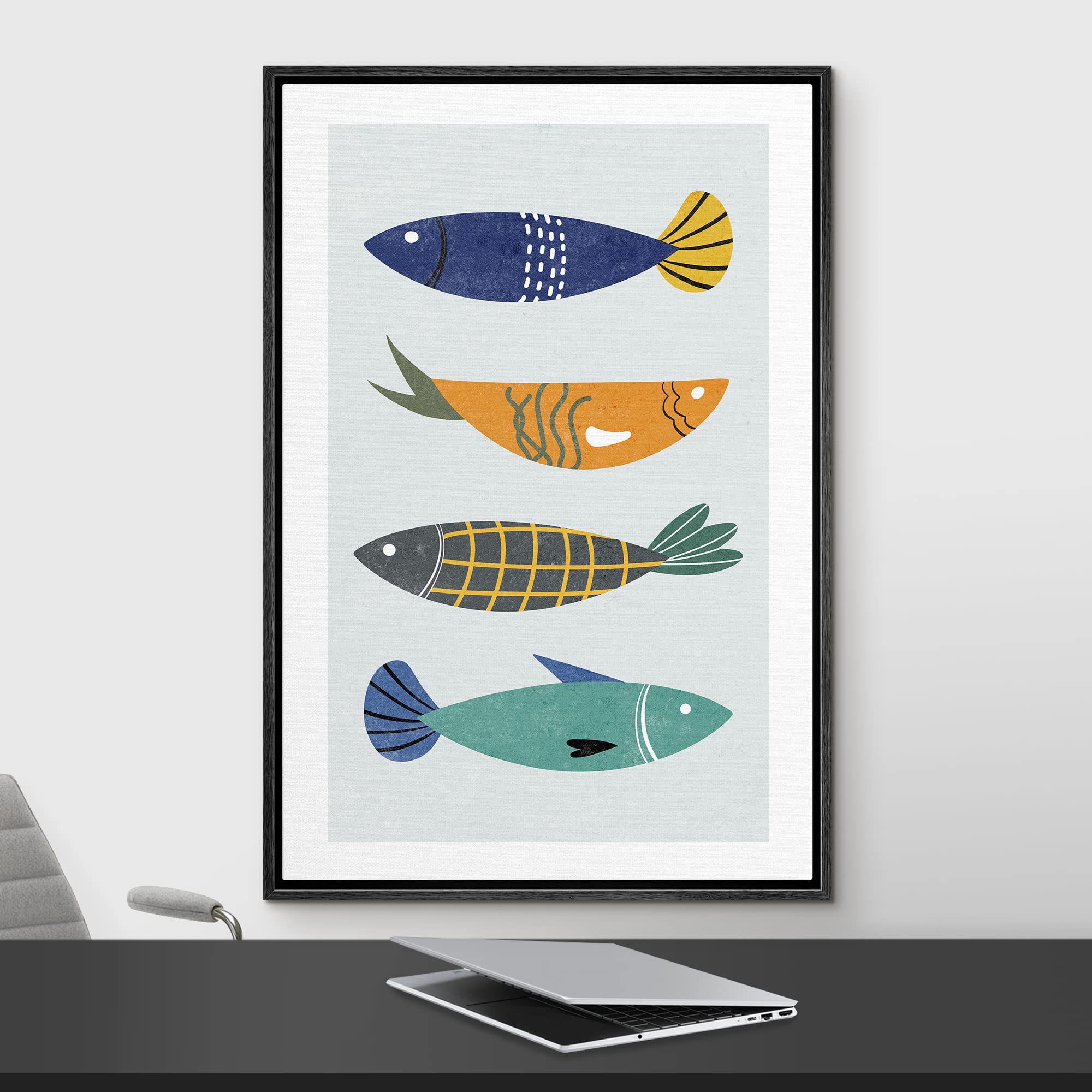 IDEA4WALL Retro Pattern Vintage Fish Variety Animals Shapes Mid-Century ...