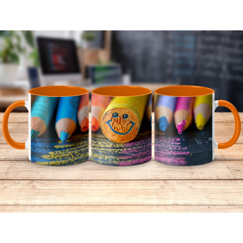 East Urban Home Set of 3 Kids Drawing Style 11oz Accent Mugs – White ...