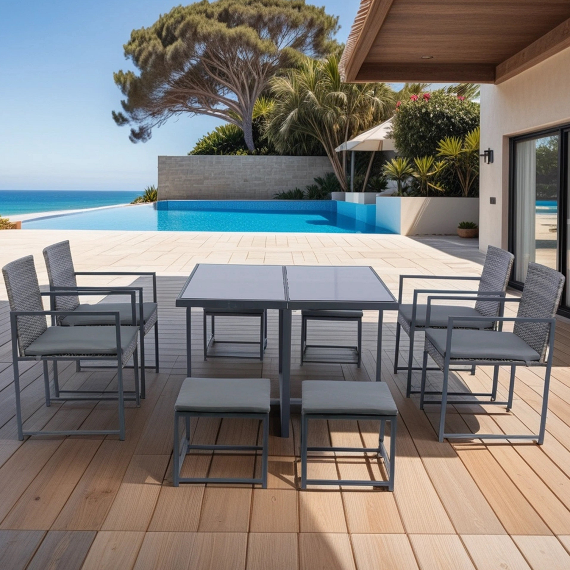 Latitude Run® Nelse Rectangular 8 - Person 42.91'' L Outdoor Dining Set ...