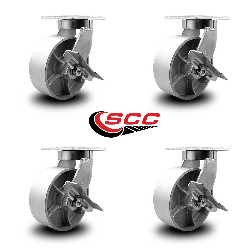 Service Caster Heavy Duty Semi Steel Cast Iron Swivel Caster Set with ...