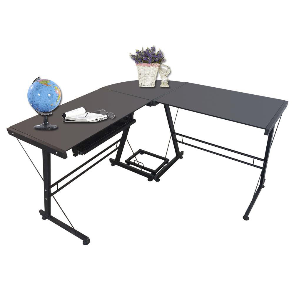 Ebern Designs Monmouth Glass L-Shape Desk & Reviews | Wayfair