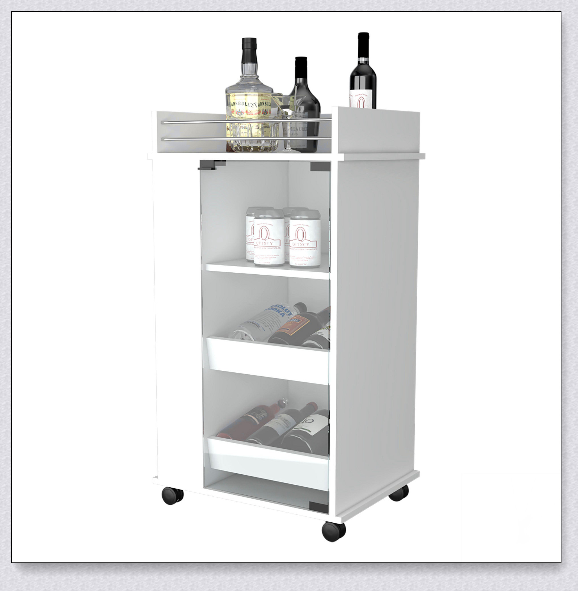 Think Urban Willow Park Glass Door Bar Cart with Bottle Holder and ...