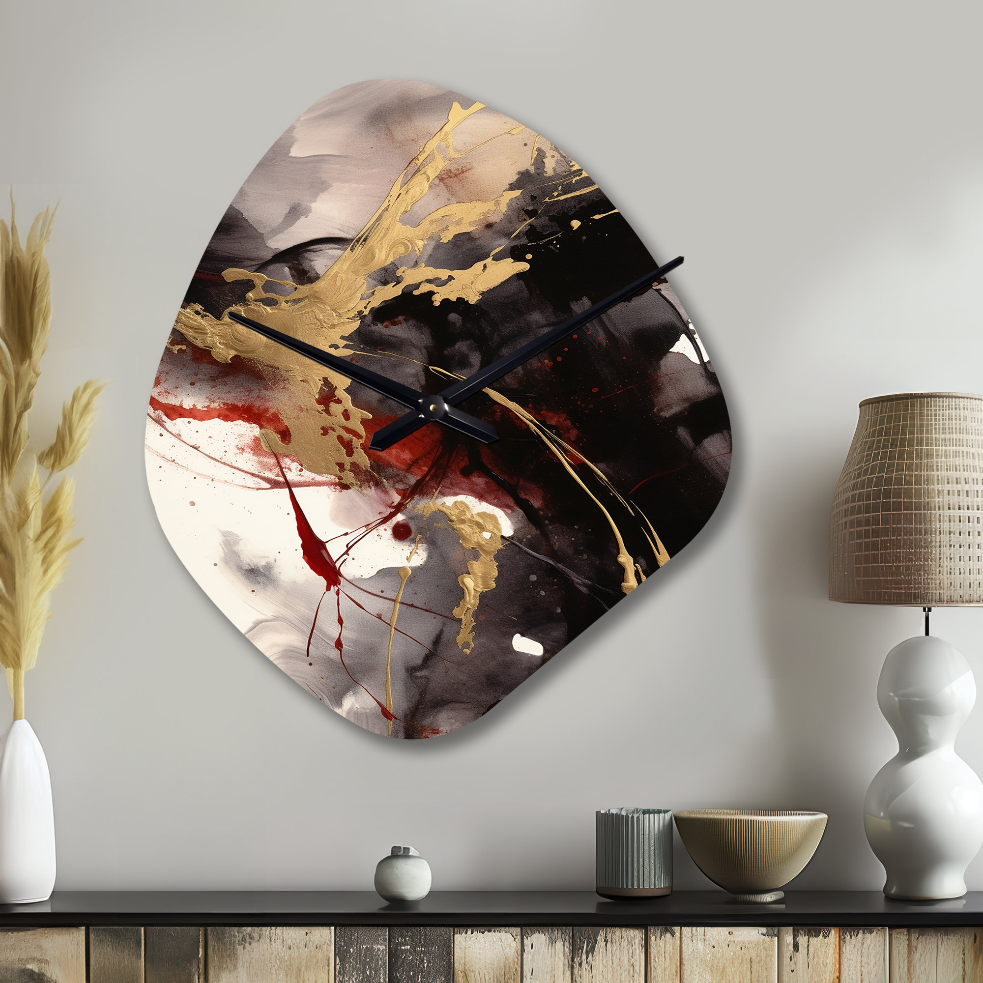 Design Art Gold and Red Fluid Fusion II - Abstract Asymmetrical Metal ...