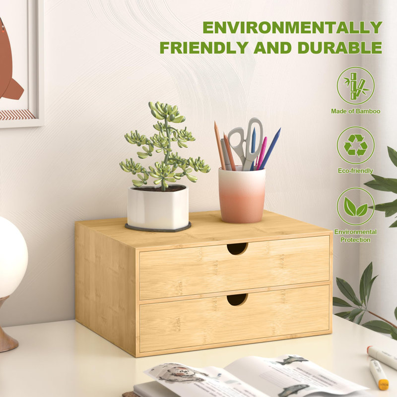 Gracie Oaks Bamboo Desk Drawer Organizer | Wayfair