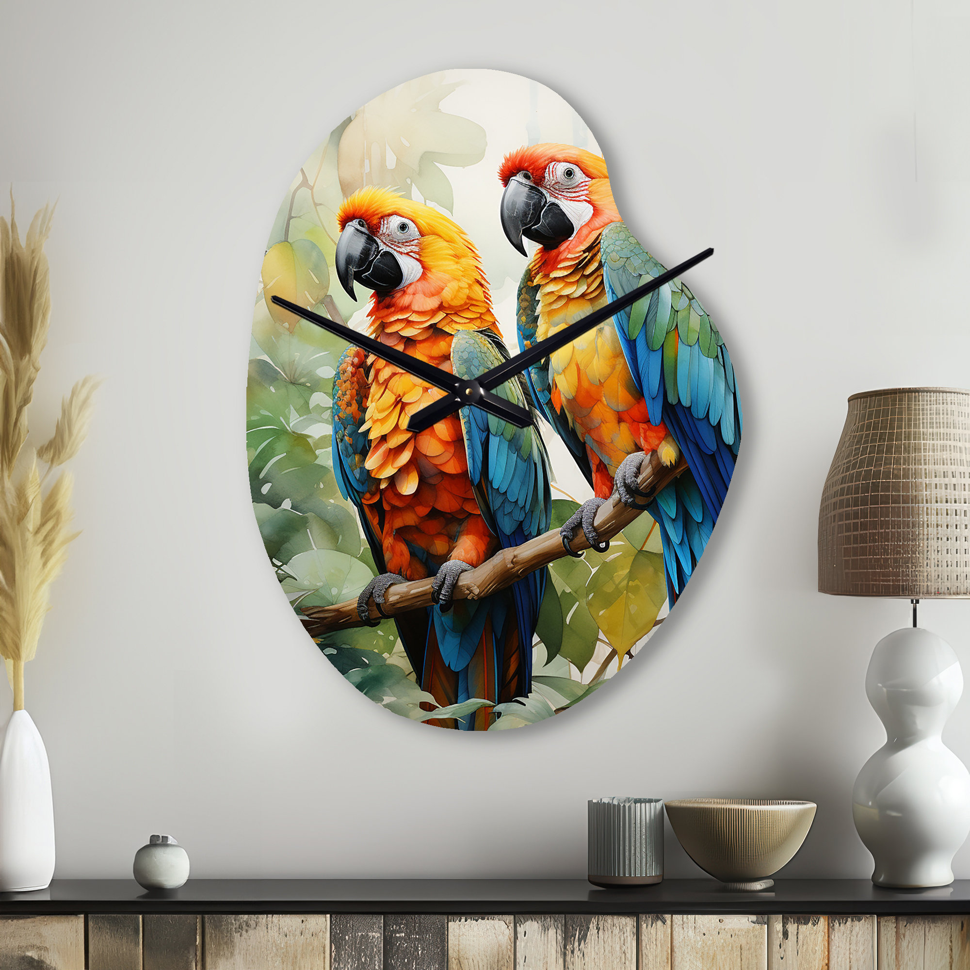 Latitude Run® Two Parrots On Branch I - Parrot Asymmetrical Metal Wall ...
